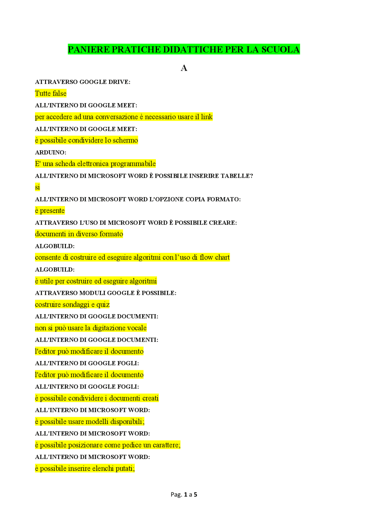 Paniere Pratiche Didattiche Della Scuola Master A46 Docsity