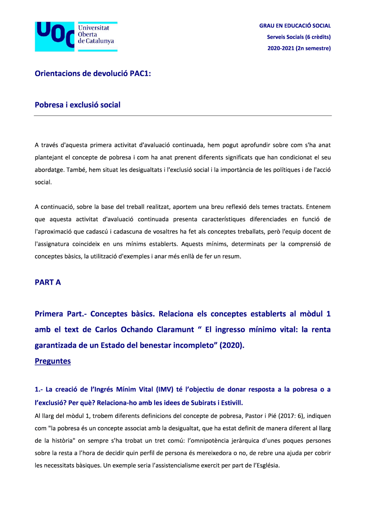 Pac1 serveis socials solució del professor. devolució. feetback. primer semestre - Docsity