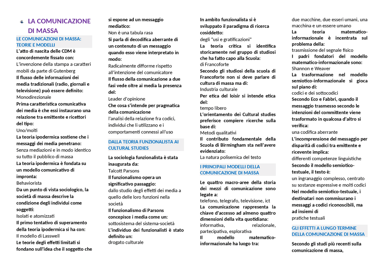 Test Di Teoria E Tecnica Delle Comunicazioni Di Massa Docsity