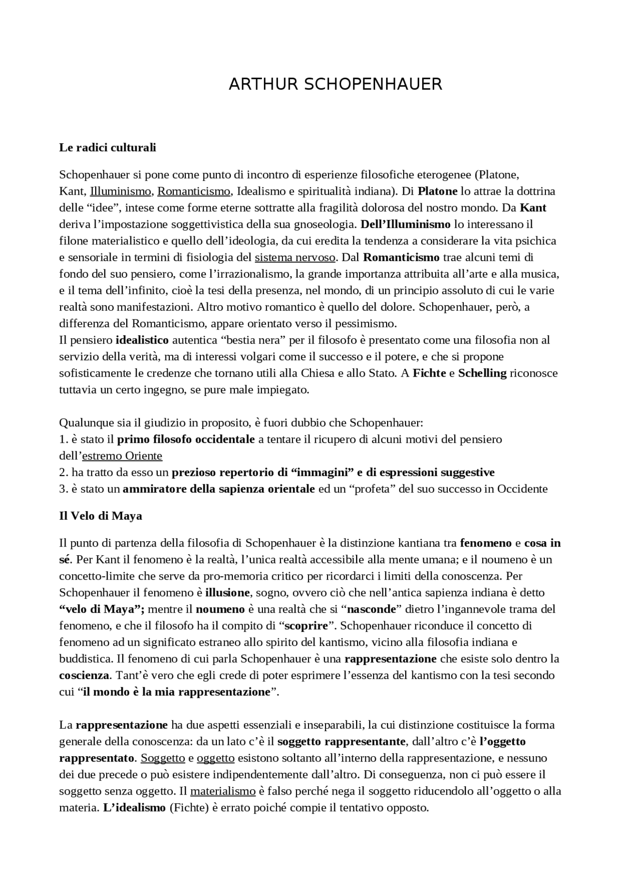 Arthur Schopenhauer. - Docsity