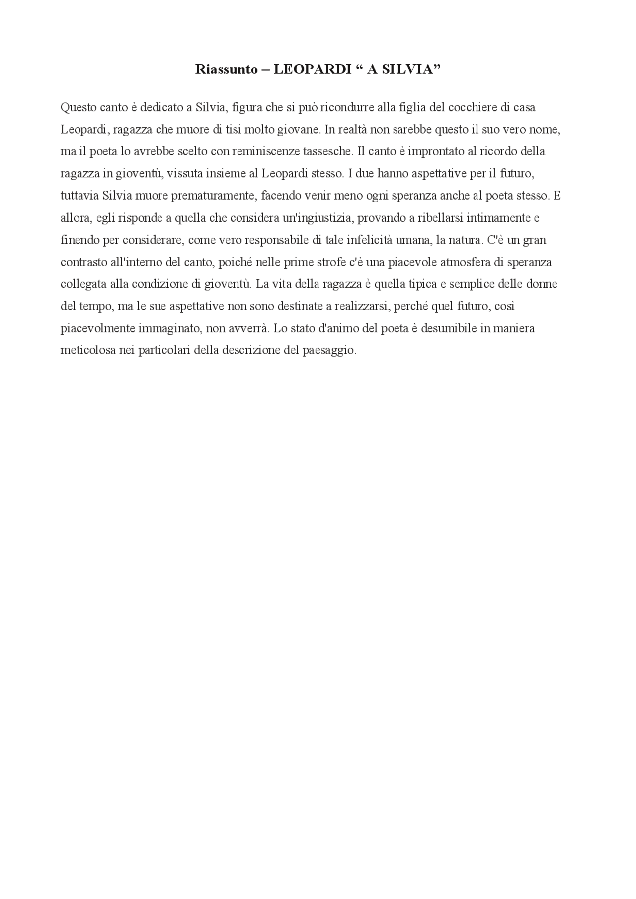 Leopardi A Silvia Docsity