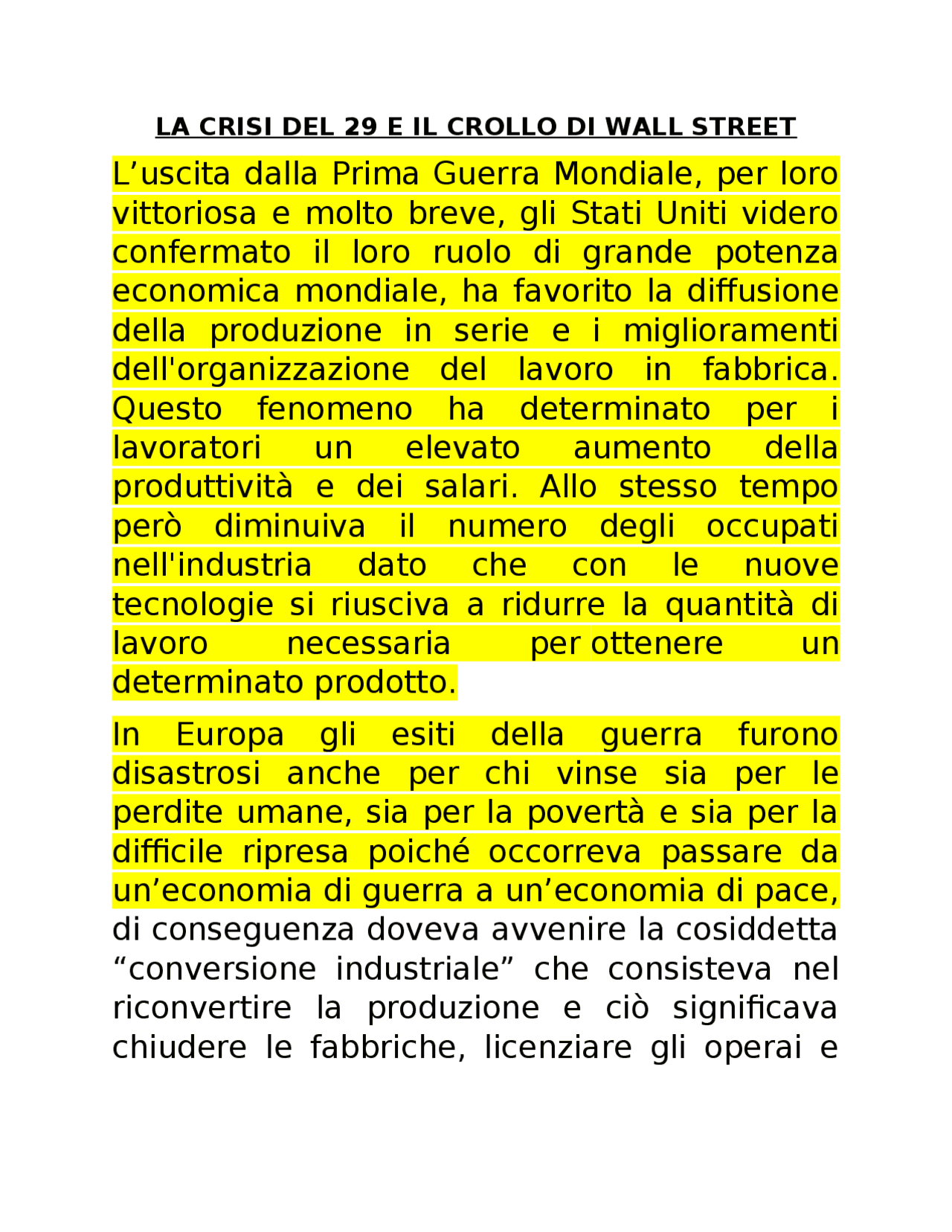 Riassunto Dopo Guerra Docsity
