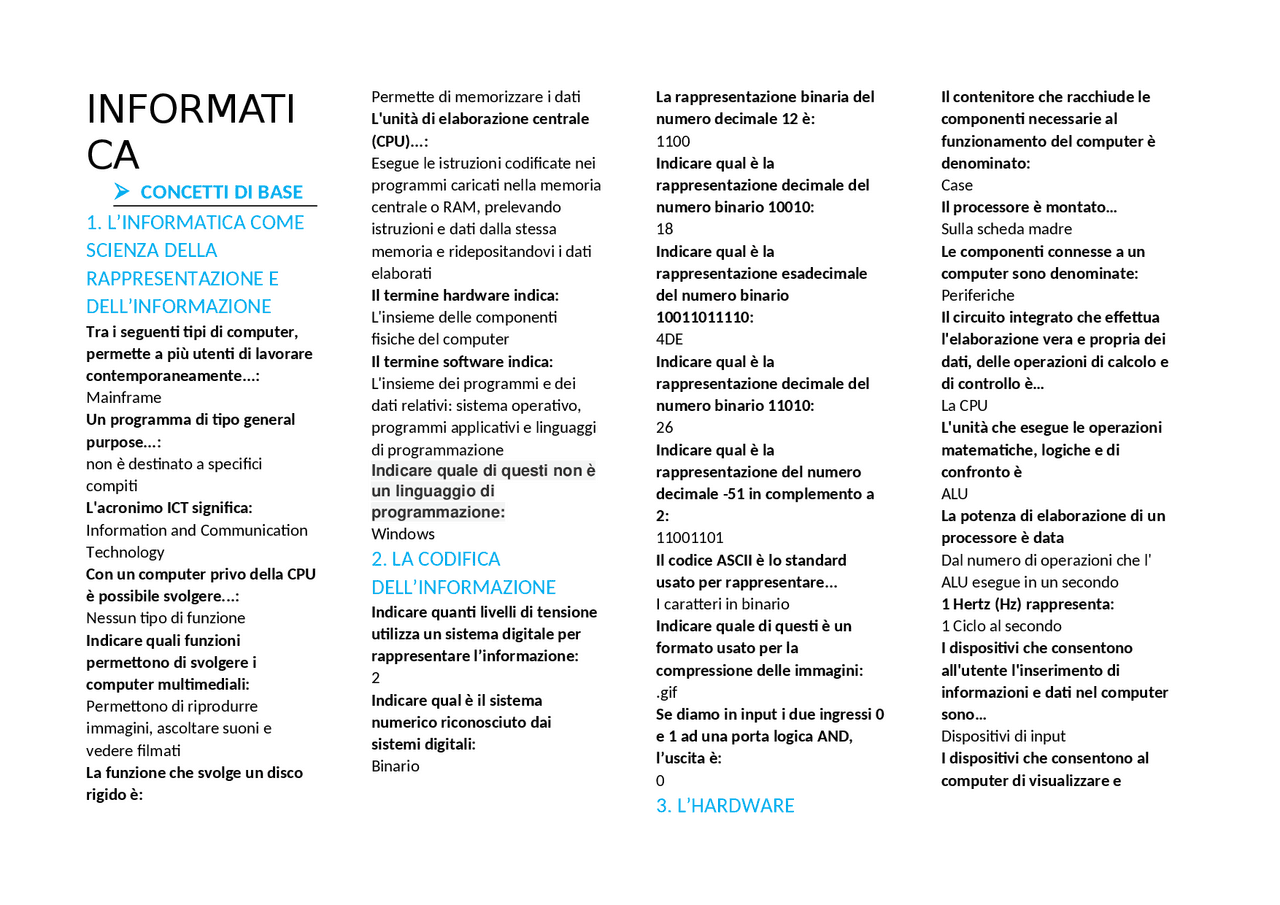 Test Di Informatica Di Base Docsity