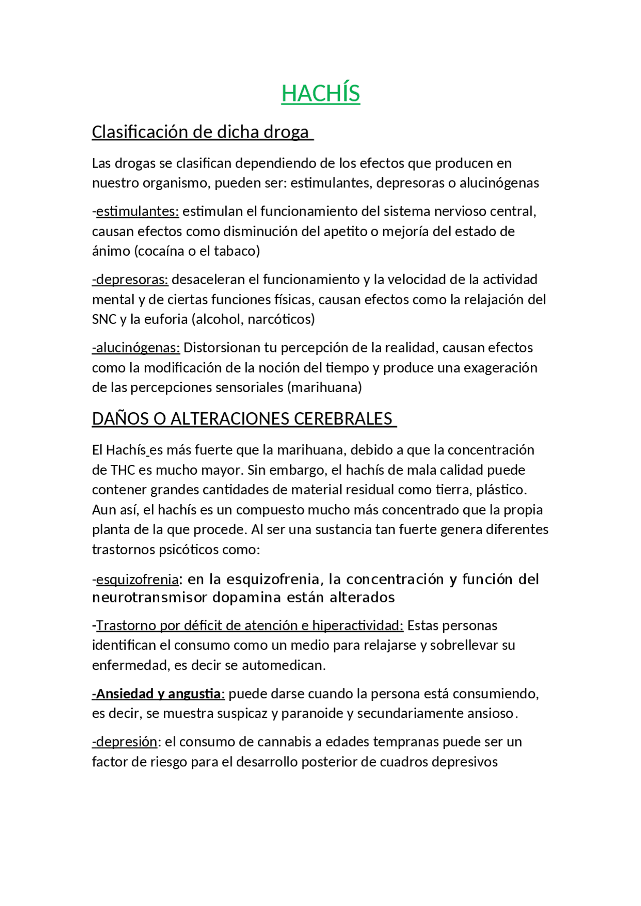 TRABAJO SOBRE EL HACHÍS - Docsity