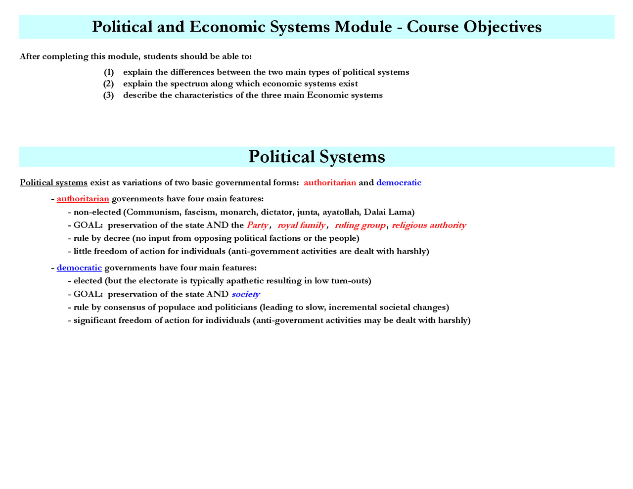 BUS 280 Session 3 Political, Economic & Legal Systems Notes - Docsity