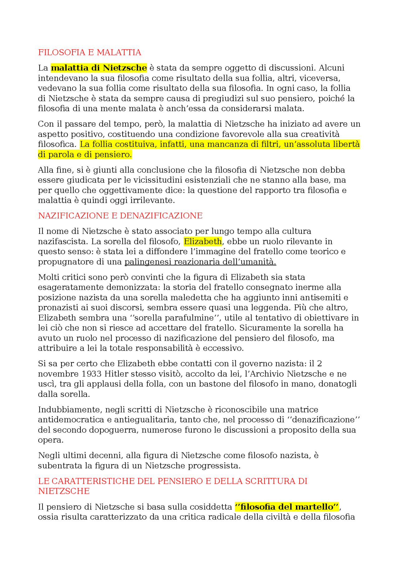 Nietzsche Riassunto Quinto Anno Docsity