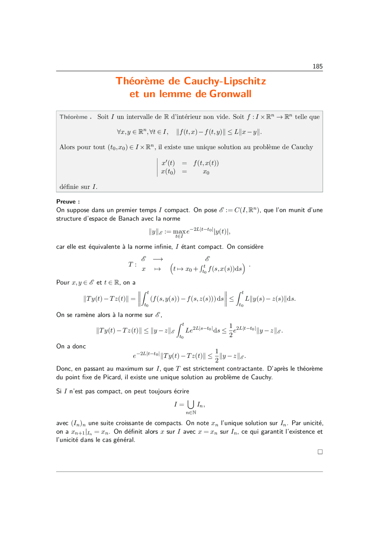Théorème de Cauchy-Lipschitz et un lemme de Gronwall - Docsity