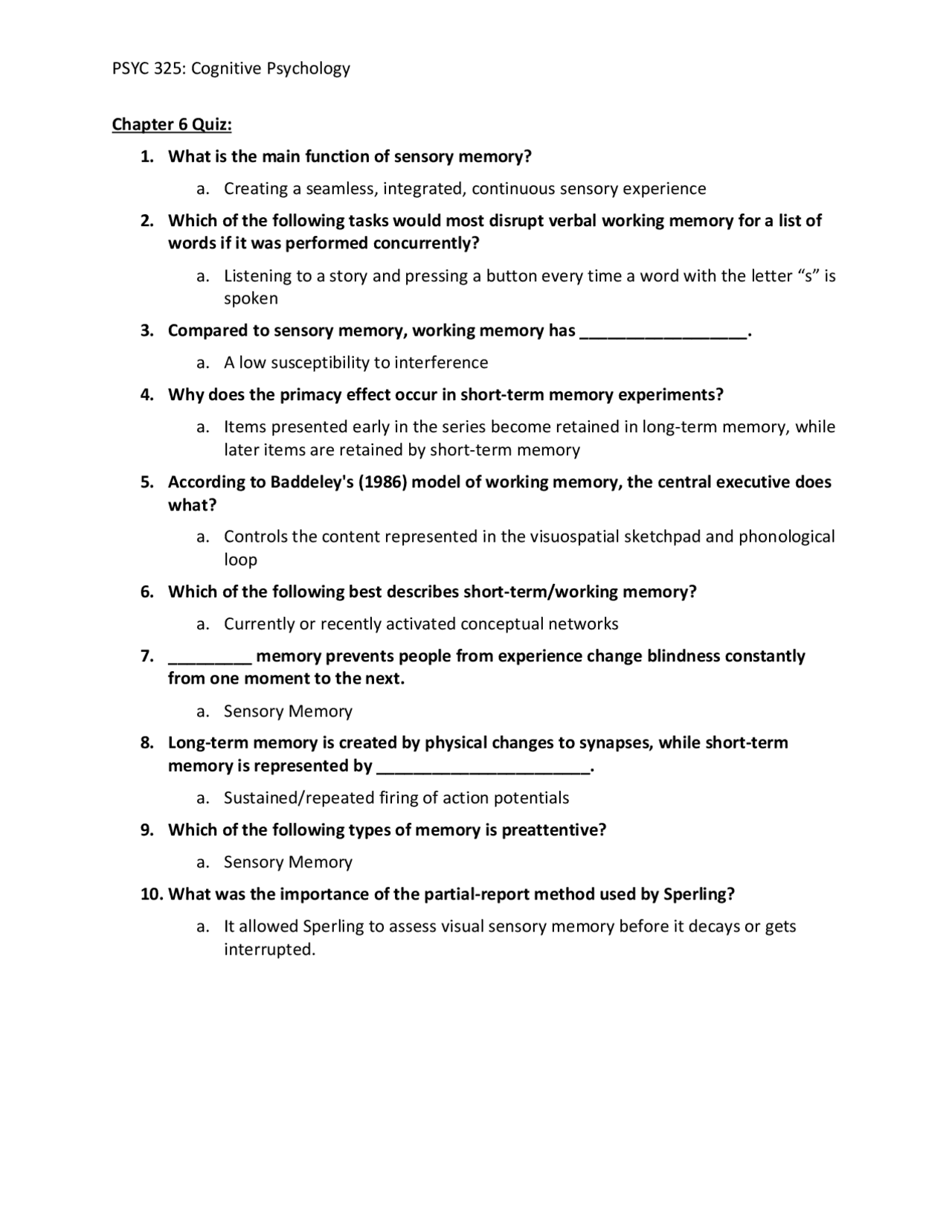 Psyc 325 Cognitive Psych Chapter 6 Quiz Docsity