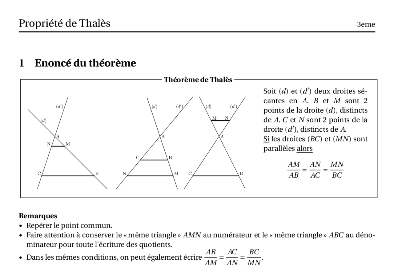 Propriété De Thalès Enoncé Du Théorème Slides Géométrie Docsity