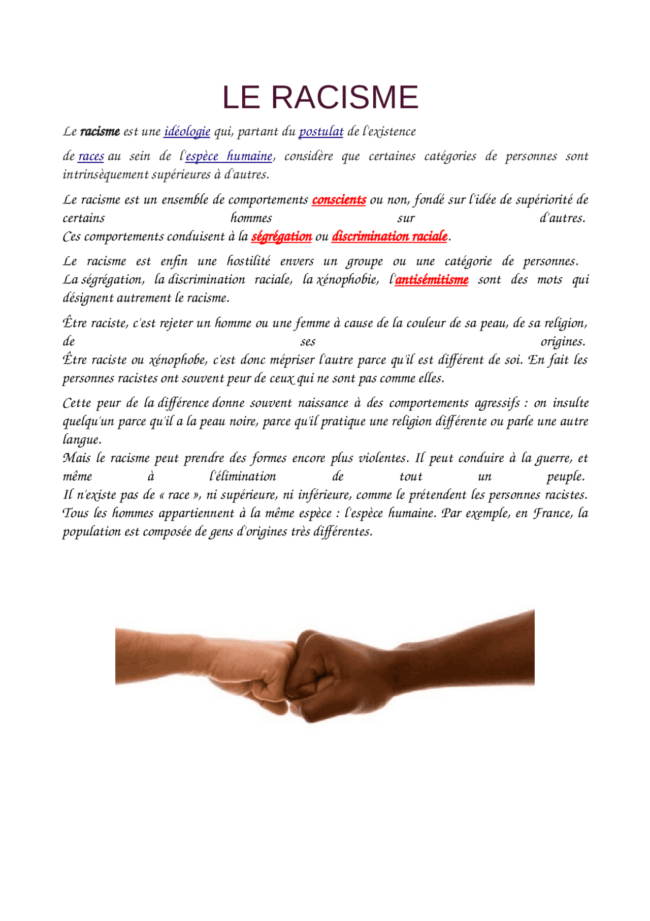 Le racisme in francese - Docsity