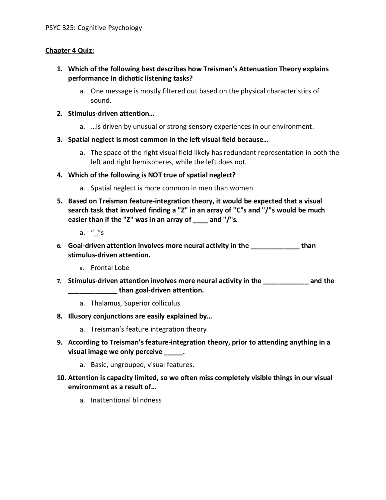 Psych 325 Cognitive Psyc Chapter 4 Quiz Docsity
