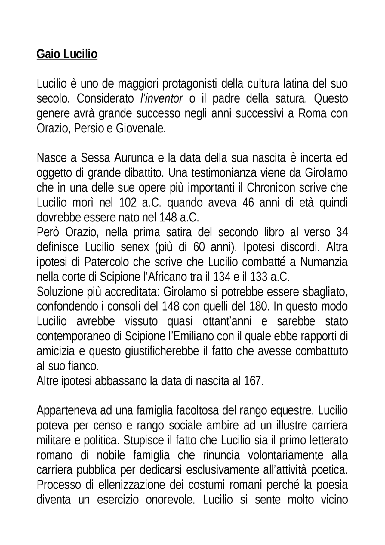 Gaio Lucilio Biografia E Produzione Poetica Docsity