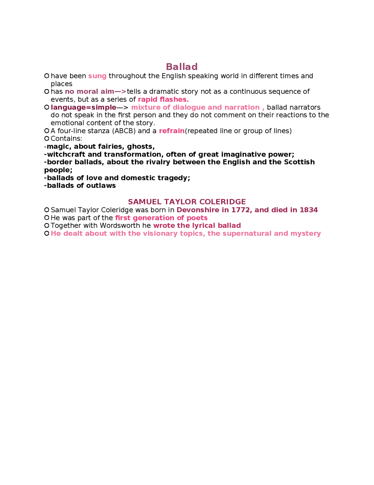 Coleridgelife Ballad Docsity