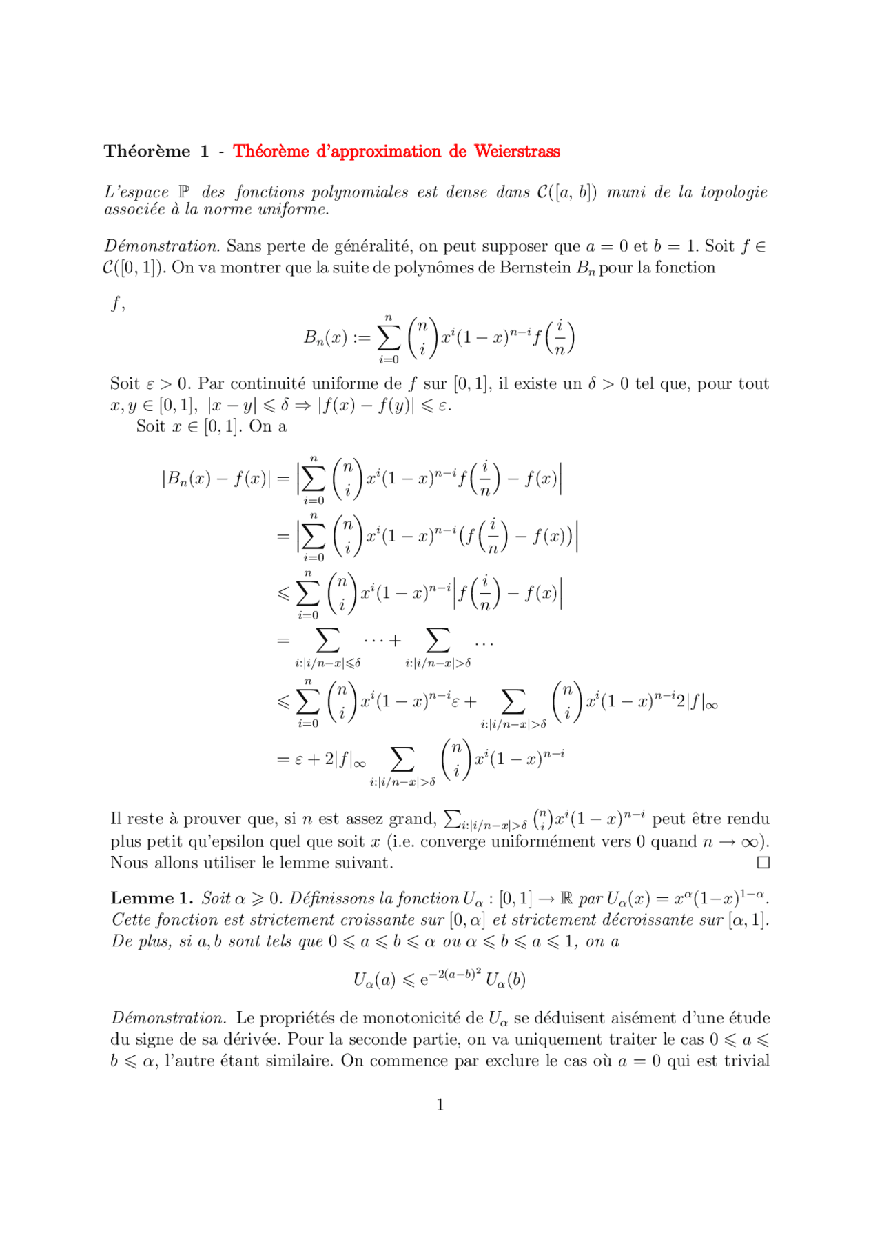 Le Théorème Dapproximation De Weierstrass Lectures Mathématiques