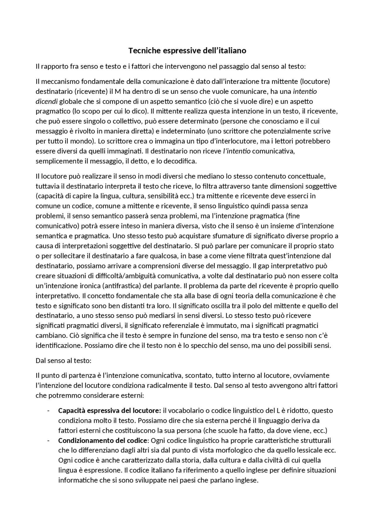 Appunti Tecniche Espressive Dellitaliano 1semestre Lcm Docsity