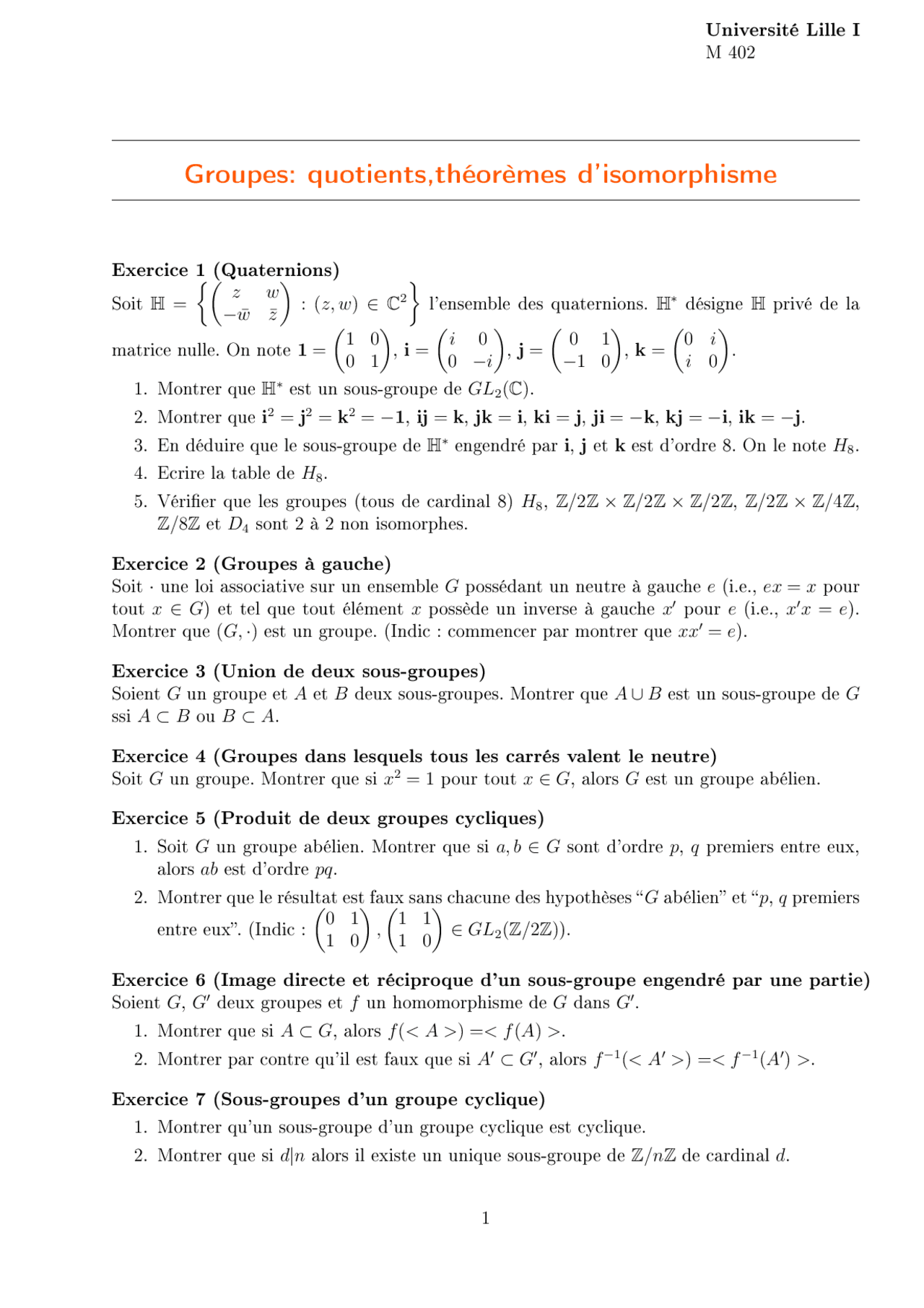 Quotients et théorèmes d'isomorphisme - Docsity