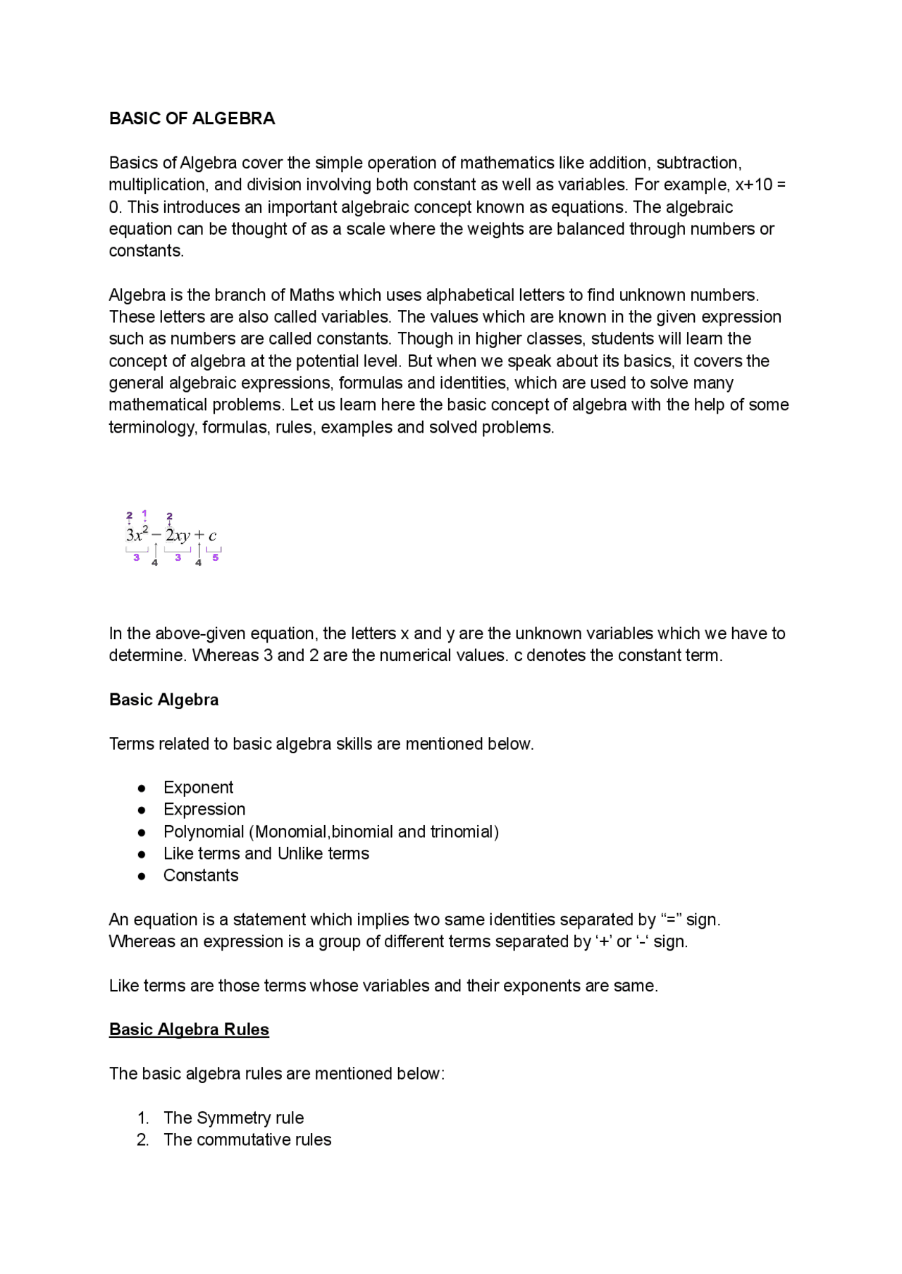 The Basic Of Algebra Docsity