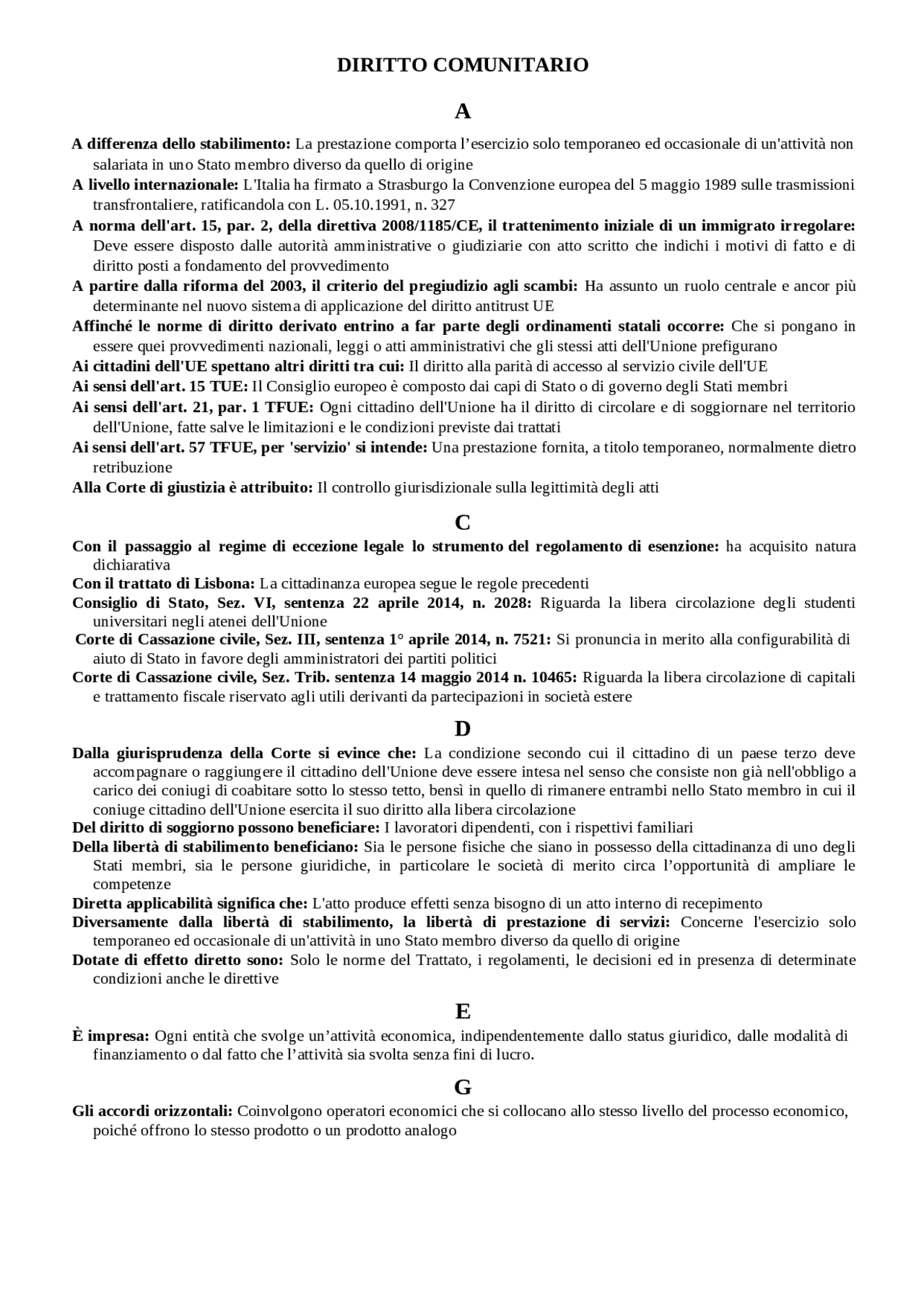 Diritto Comunitario Prova Desame Docsity