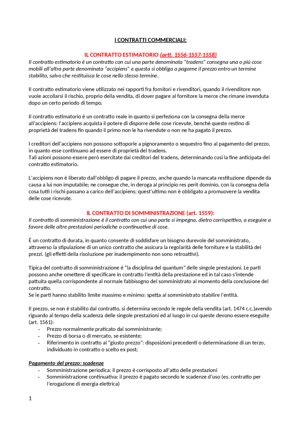 Appunti Contratti Diritto Commerciale Docsity