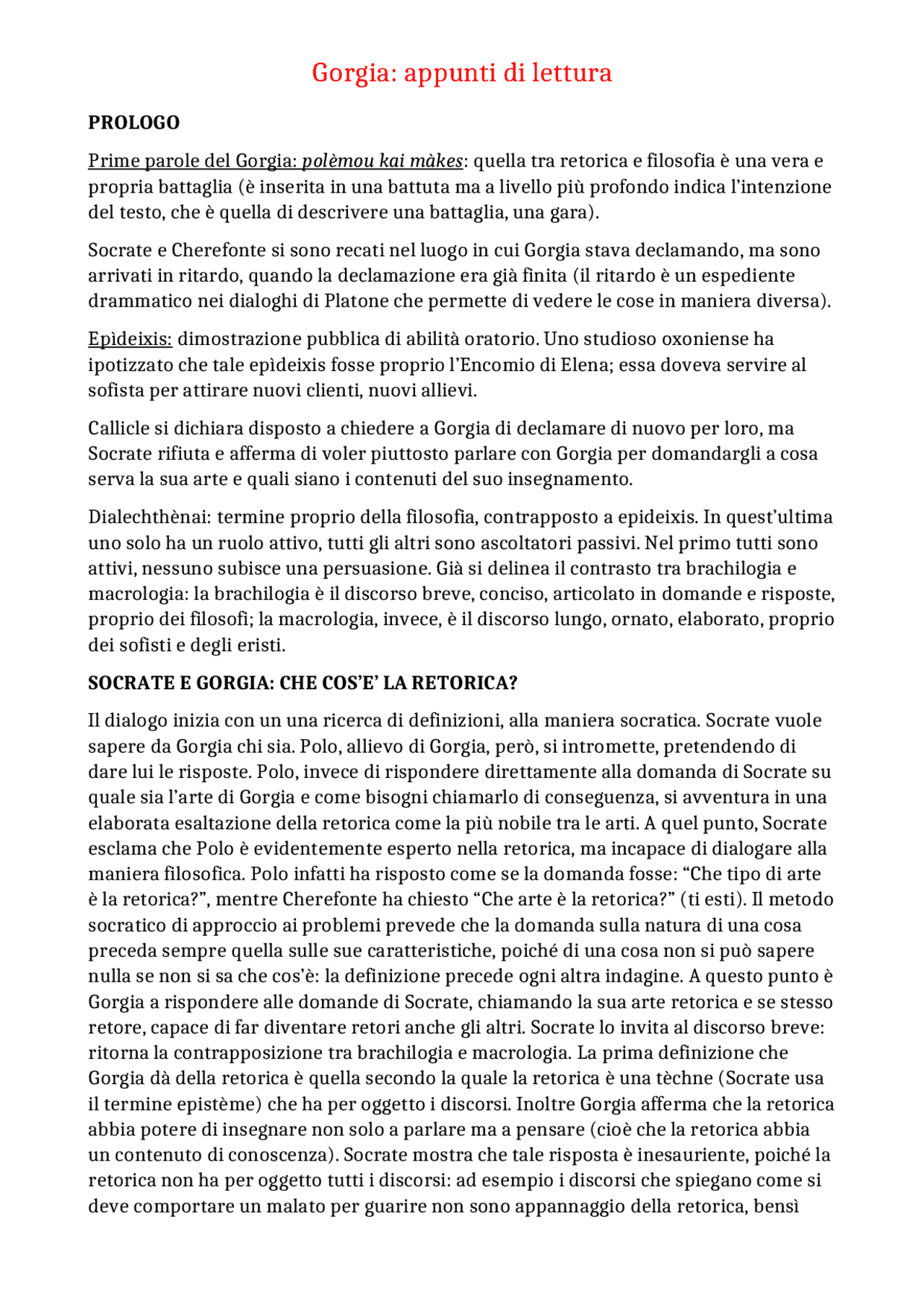 Appunti Di Lettura Gorgia Docsity