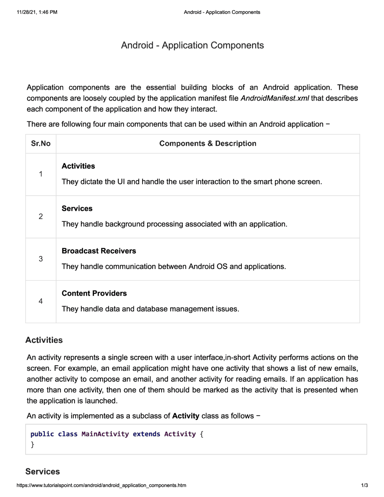 Android development sysetrm - Docsity