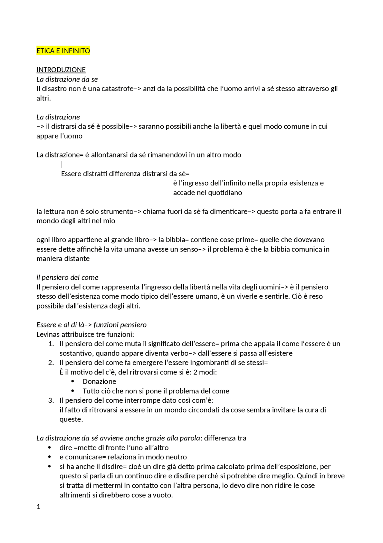 Riassunto Di Etica E Infinito Docsity