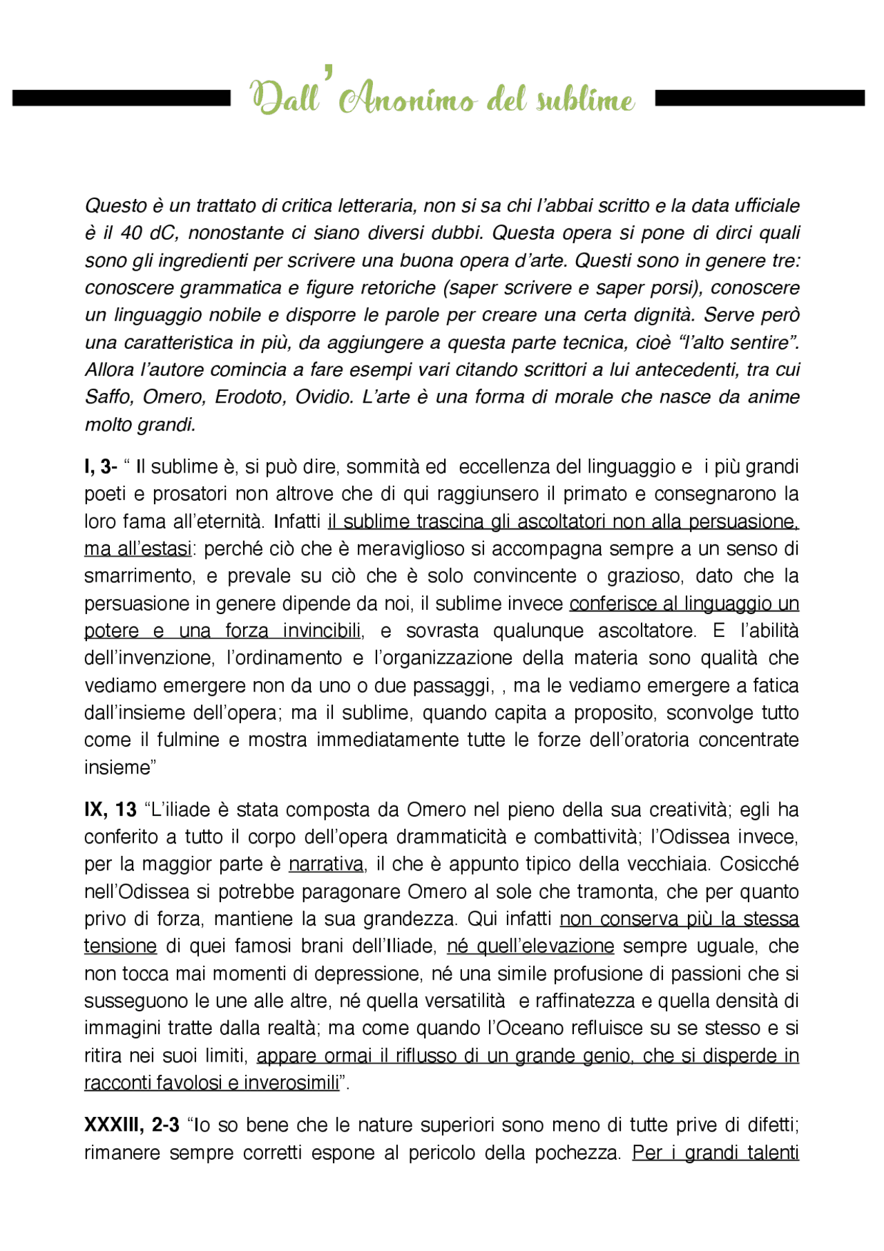 Appunti Anonimo Del Sublime Docsity