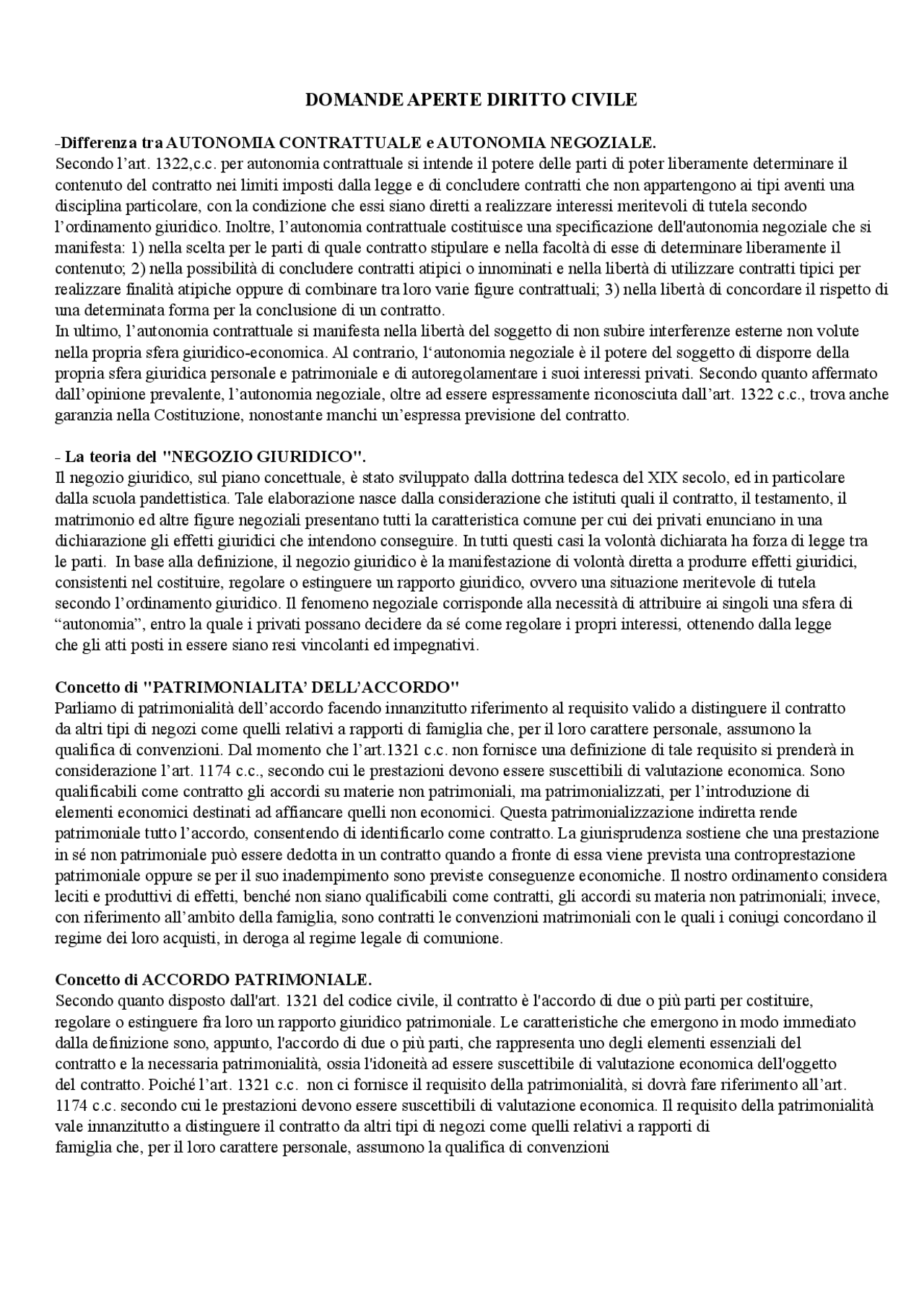 Paniere Ecampus Domande Aperte Con Risposte Diritto Civile Prof