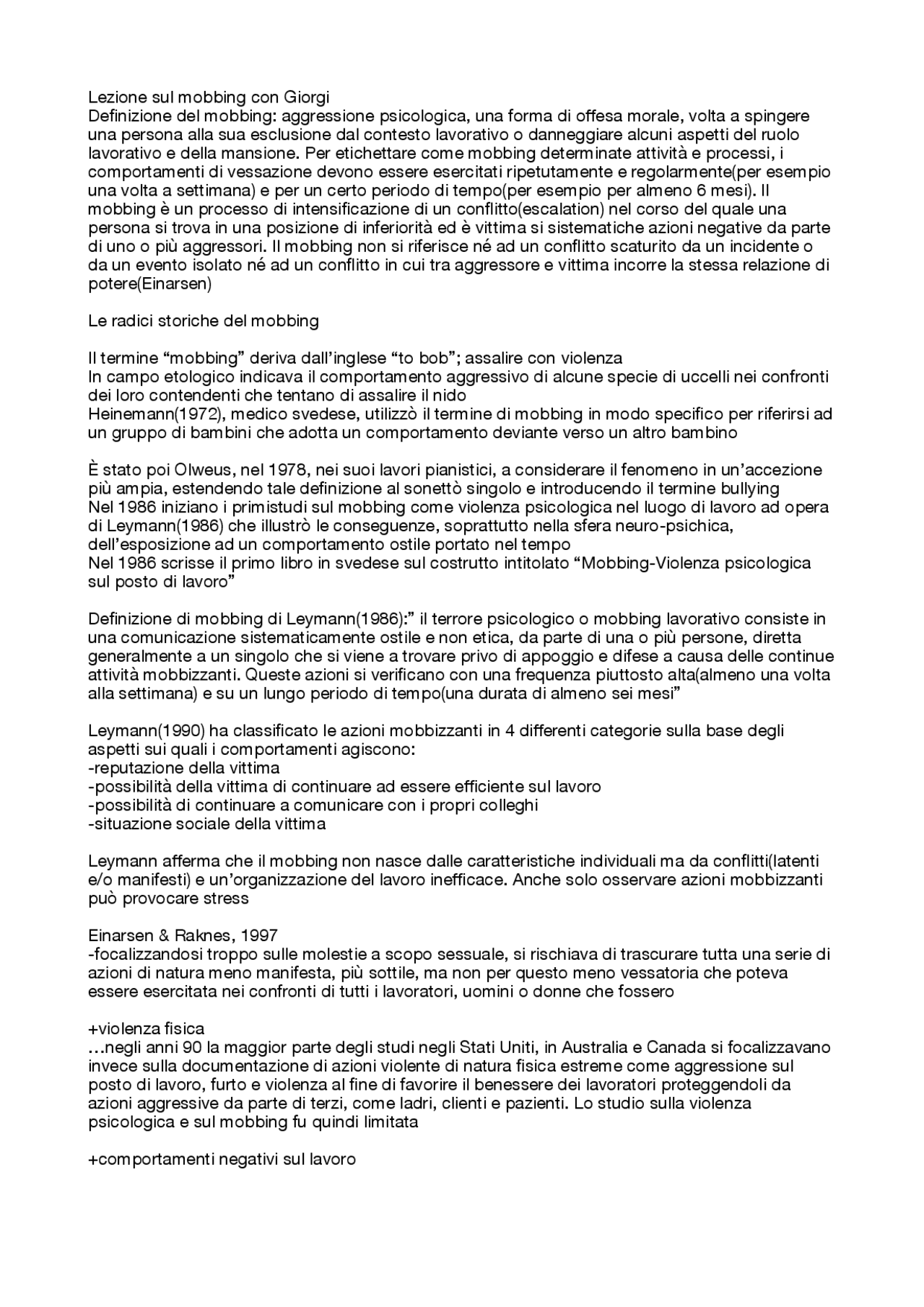 Breve Lezione Sul Mobbing Docsity