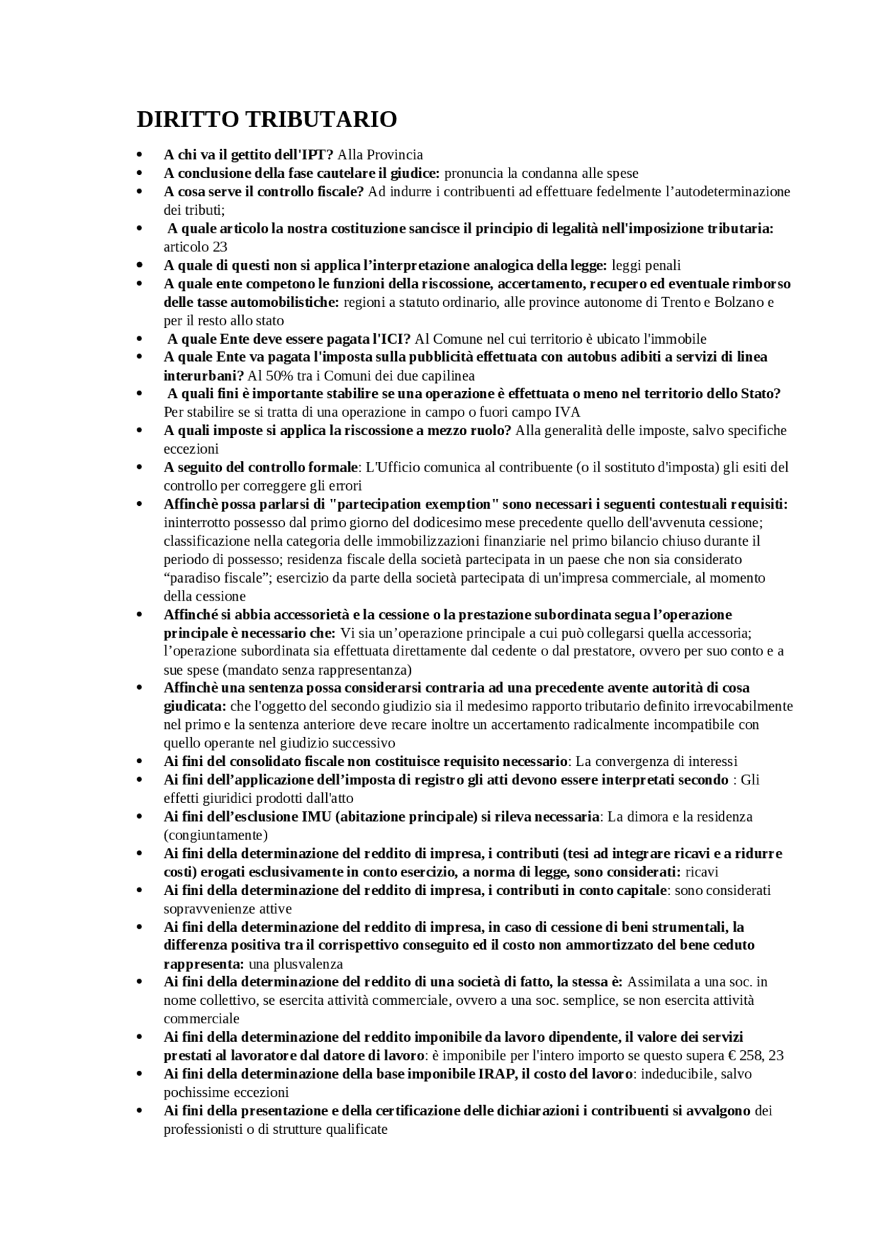 Prove Desame Di Diritto Tributario Docsity
