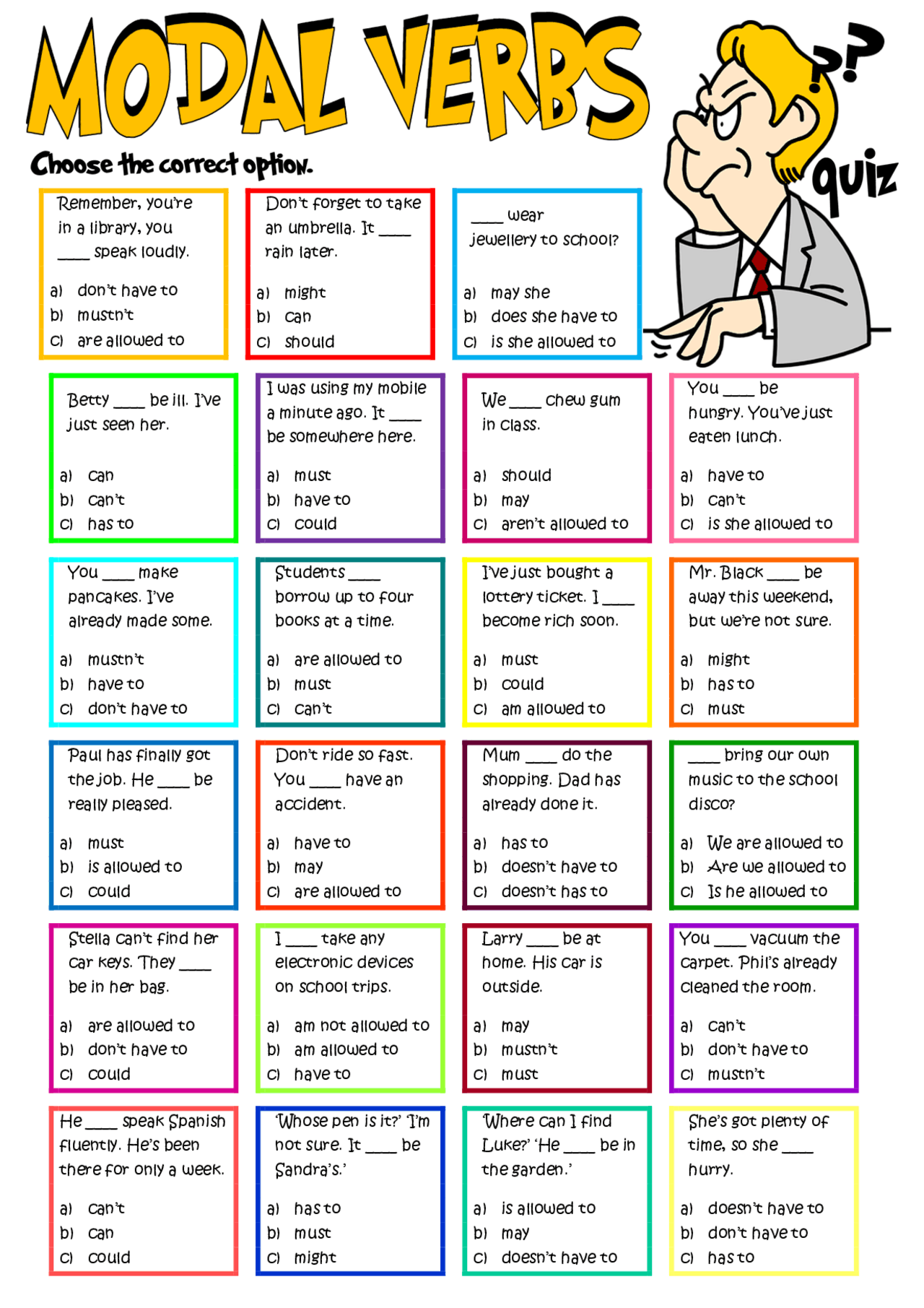 Verbos modales actividad inglés grado octavo - Docsity