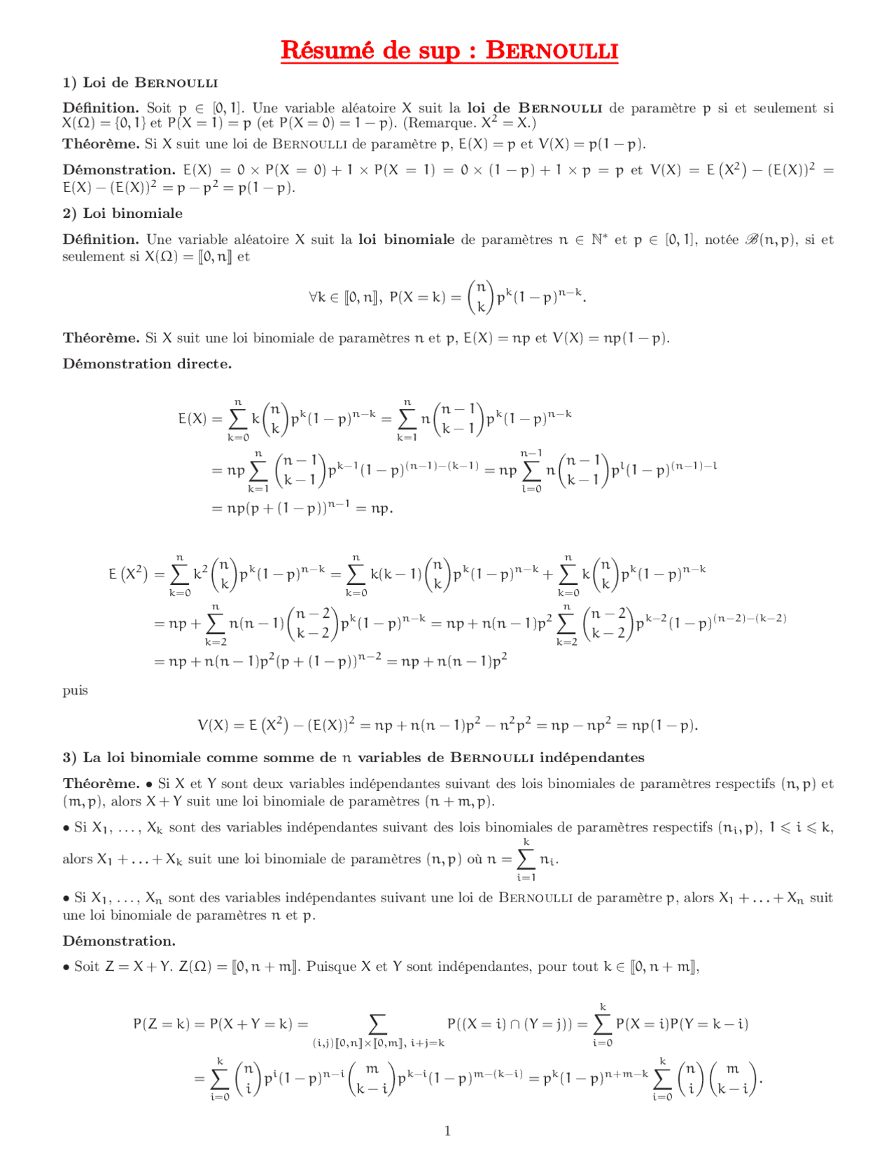 Théorème de Bernoulli: démonstration - Docsity