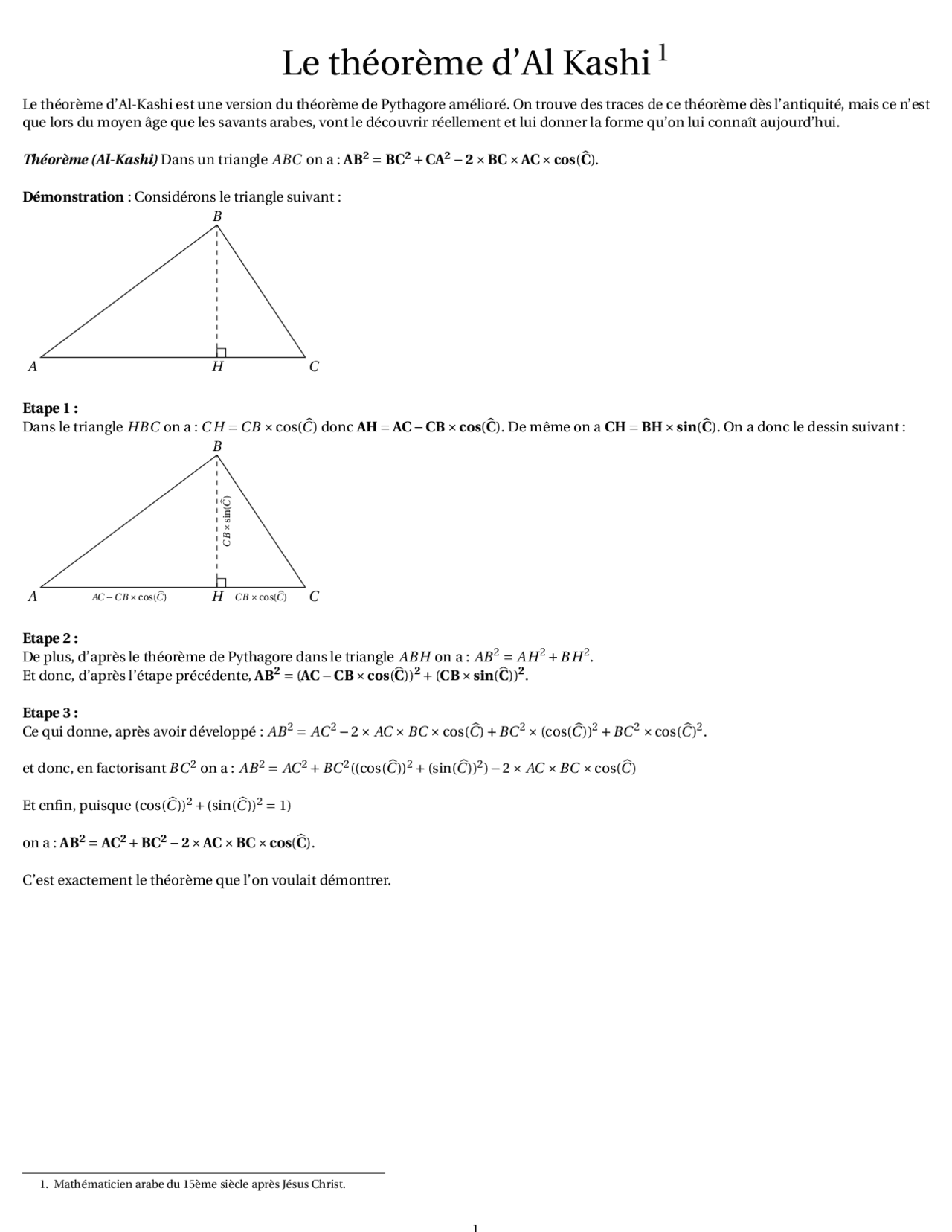 Le théorème d’Al Kashi - Docsity