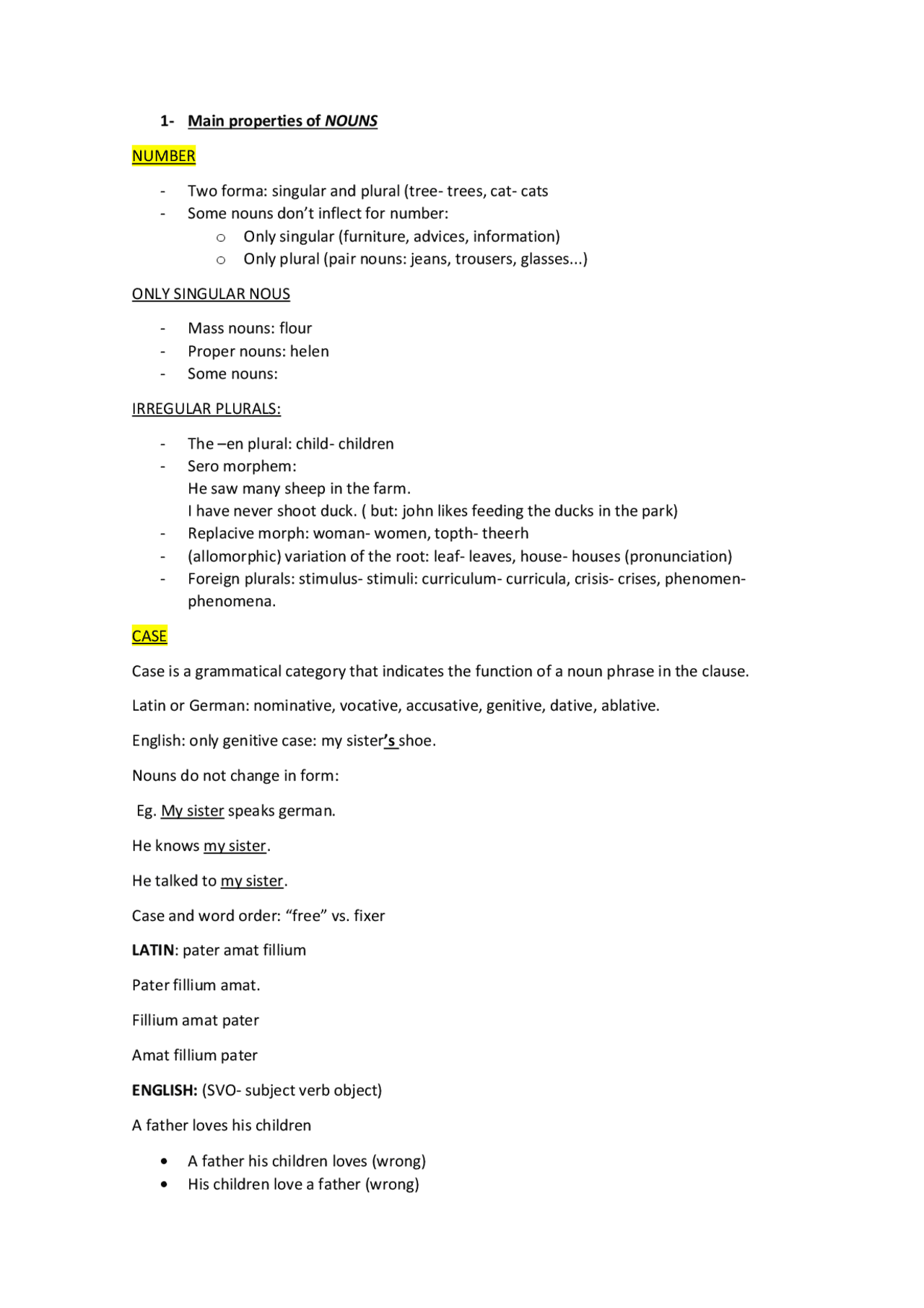 Major word classes de Gramatica 1 - Docsity