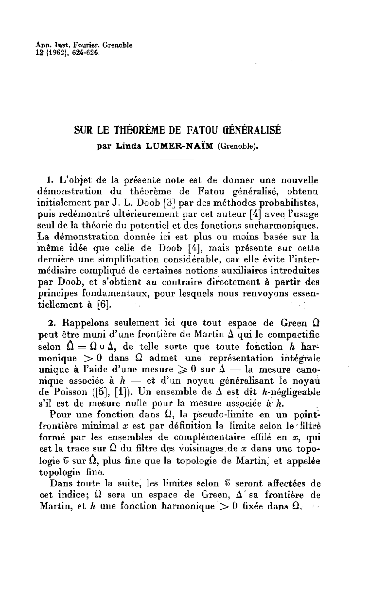 Sur le théorème de fatou généralisé | Lectures Probabilités et ...