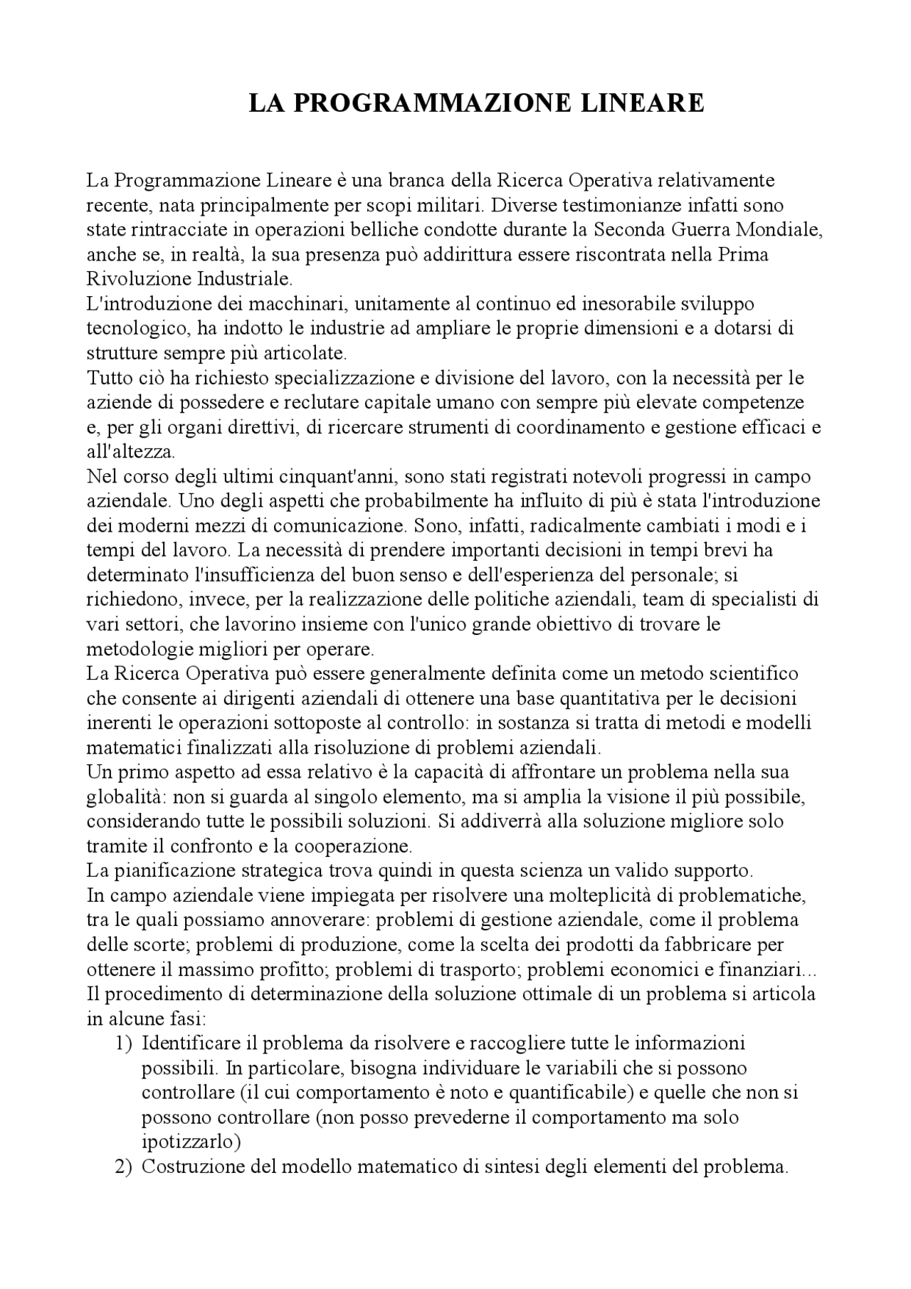 La Programmazione Lineare Docsity