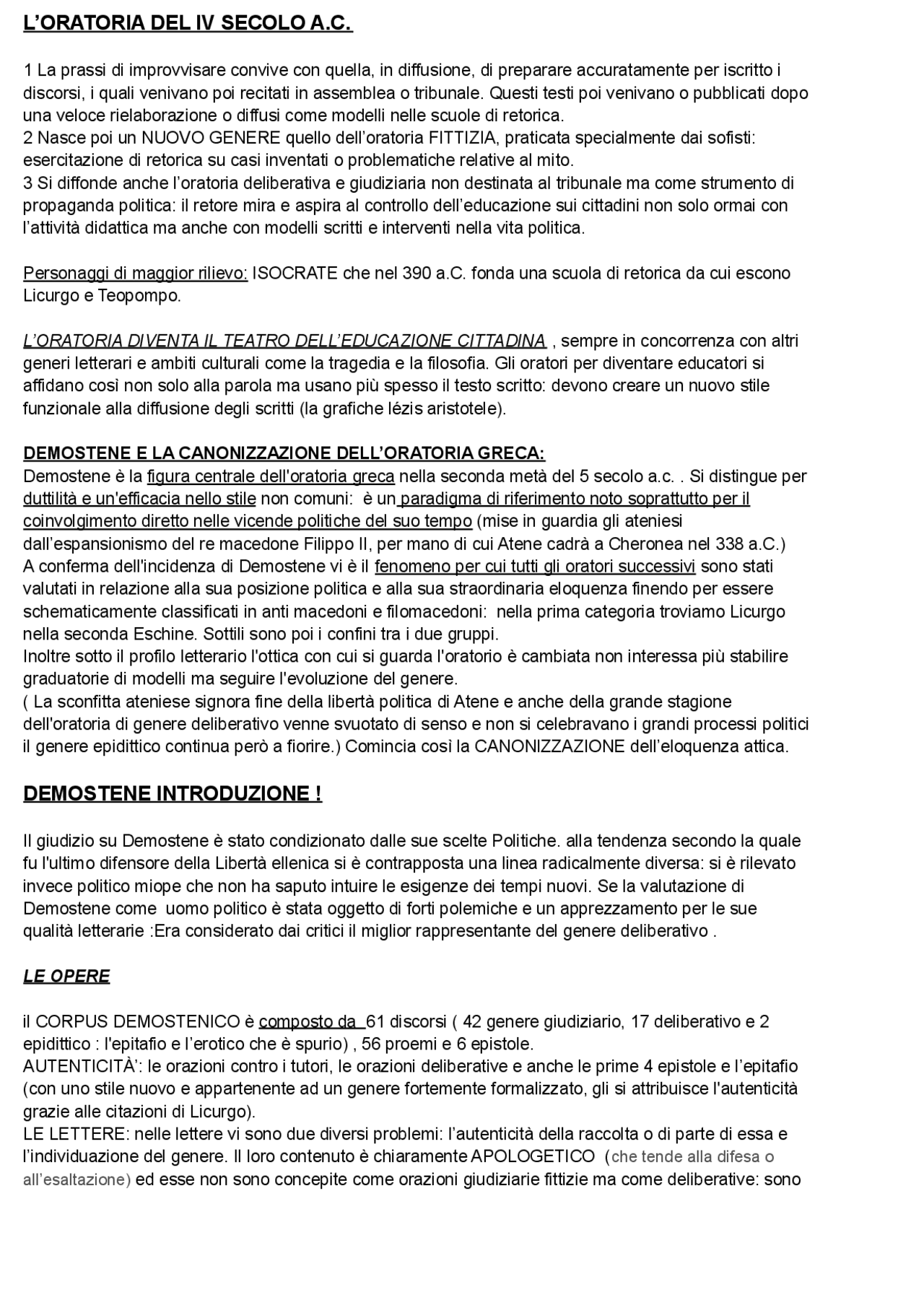 Loratoria Del Iv Secolo Ac E Demostene Opere E Stile Docsity
