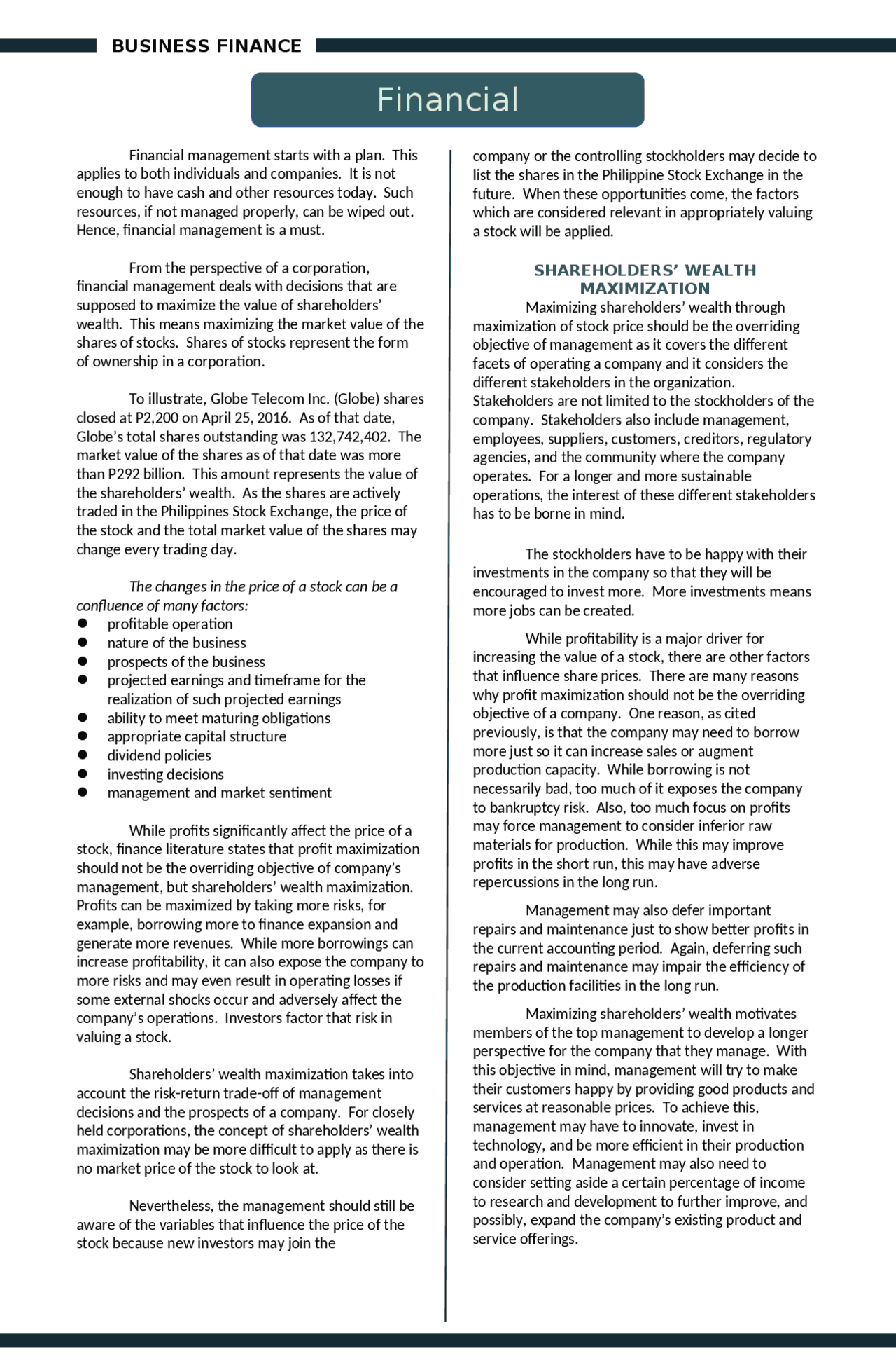 Financial Management Docsity