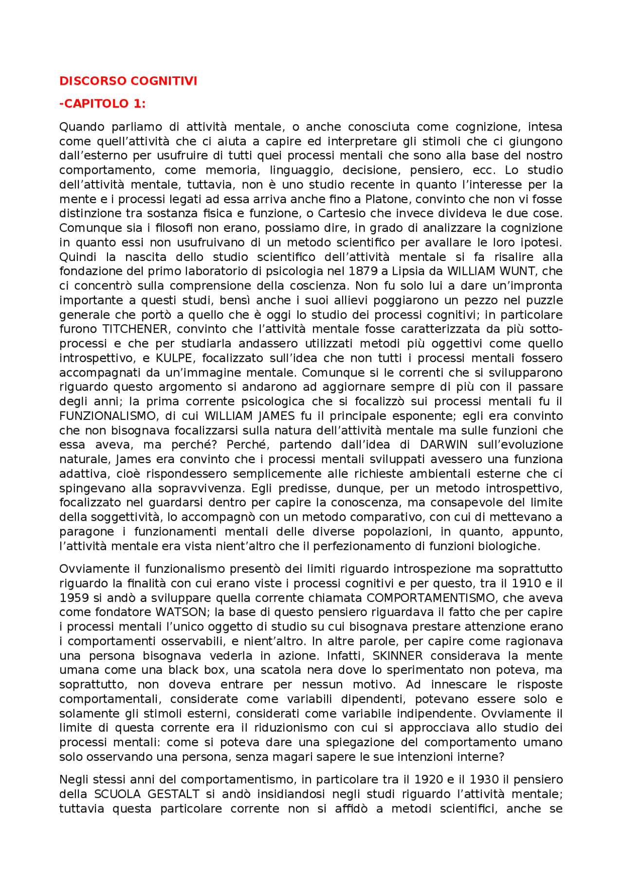 Appunti E Riassunti Per Esame Di Psicologia Cognitiva Docsity