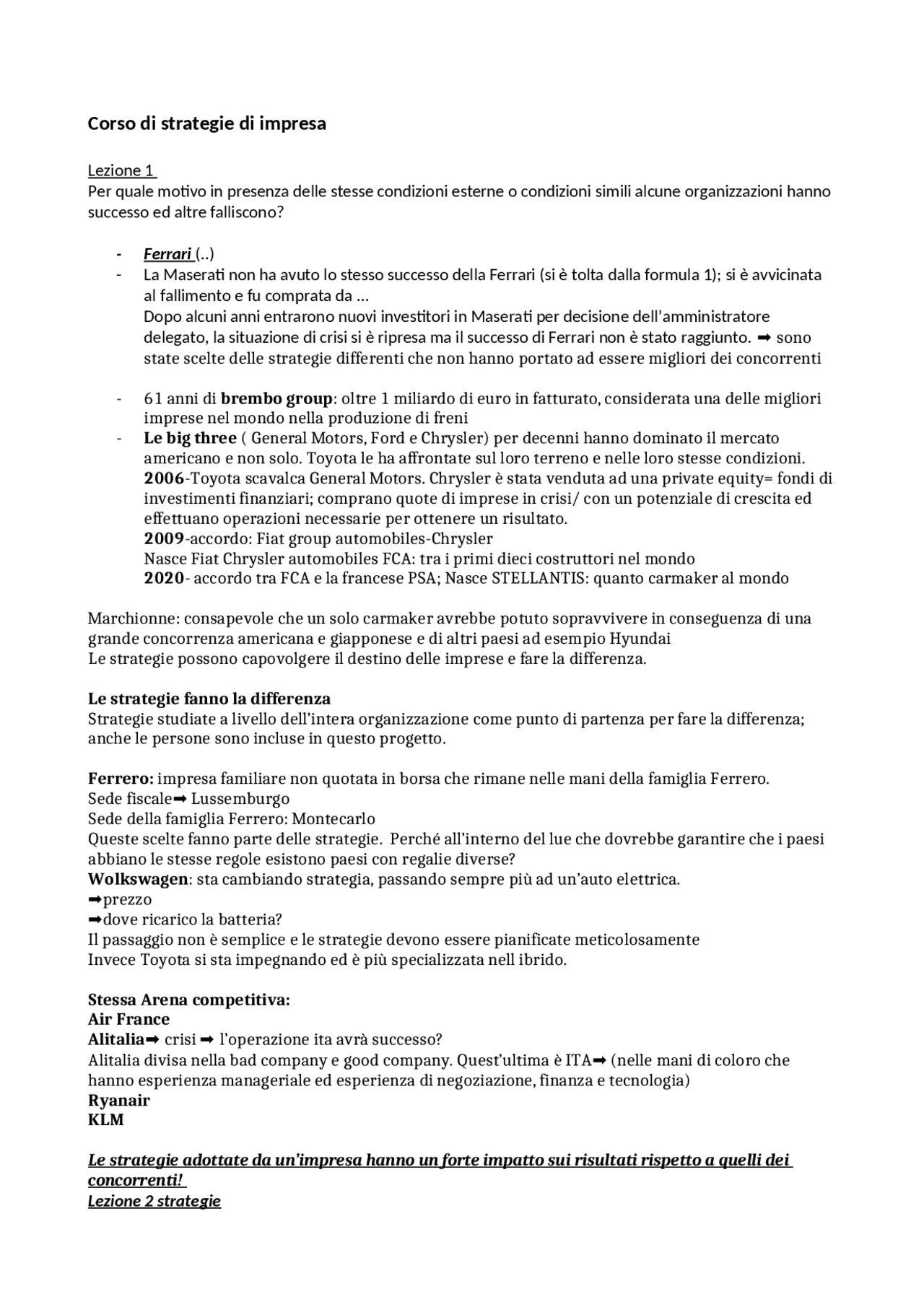 Lezione Strategie Dimpresa 1 Docsity