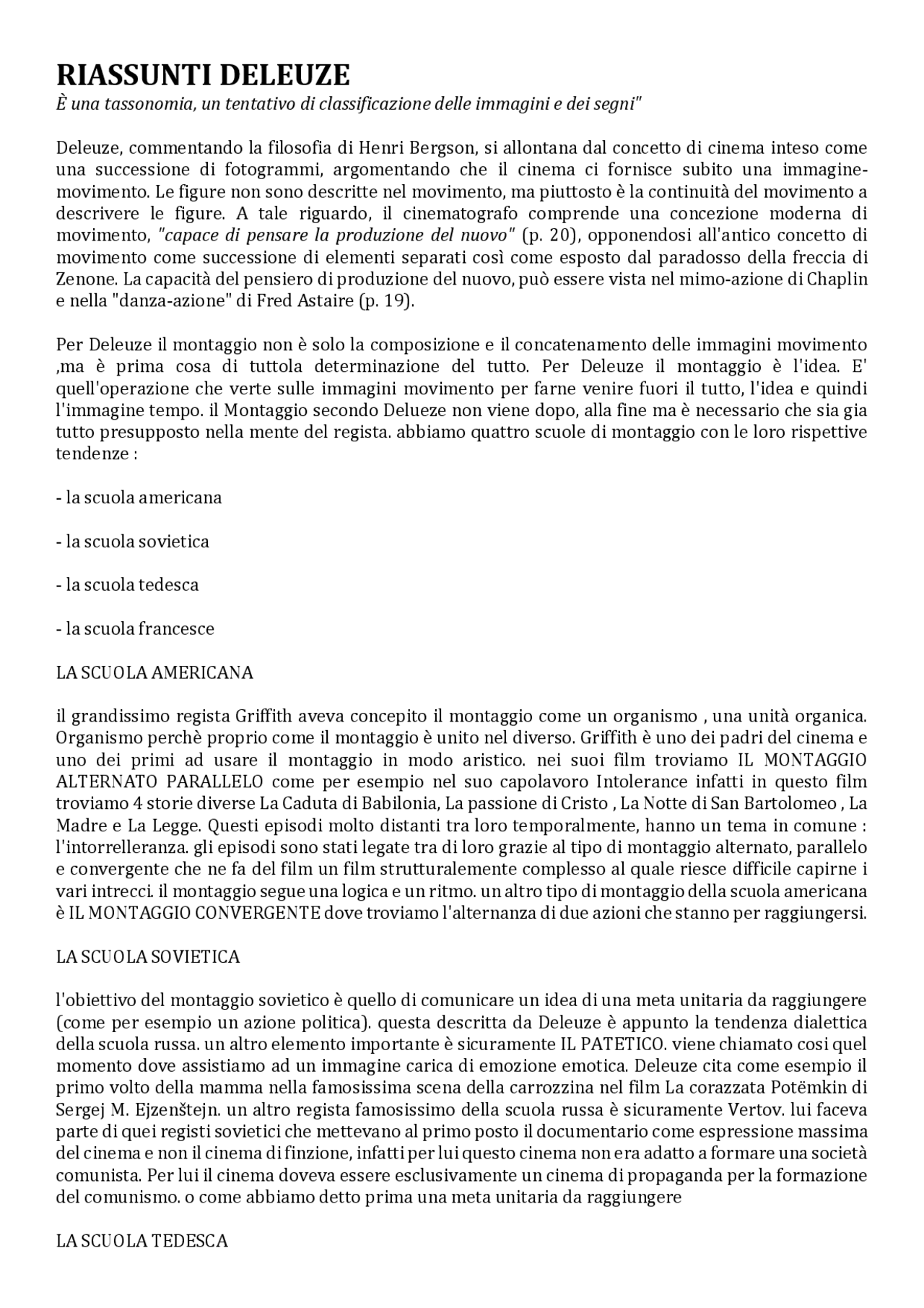 Deleuze Immagini Movimento Docsity