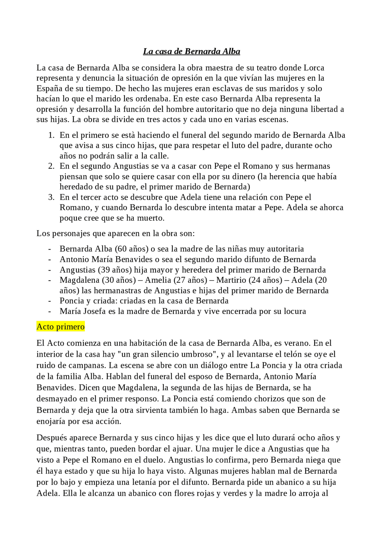 La casa de Bernarda Alba - Docsity