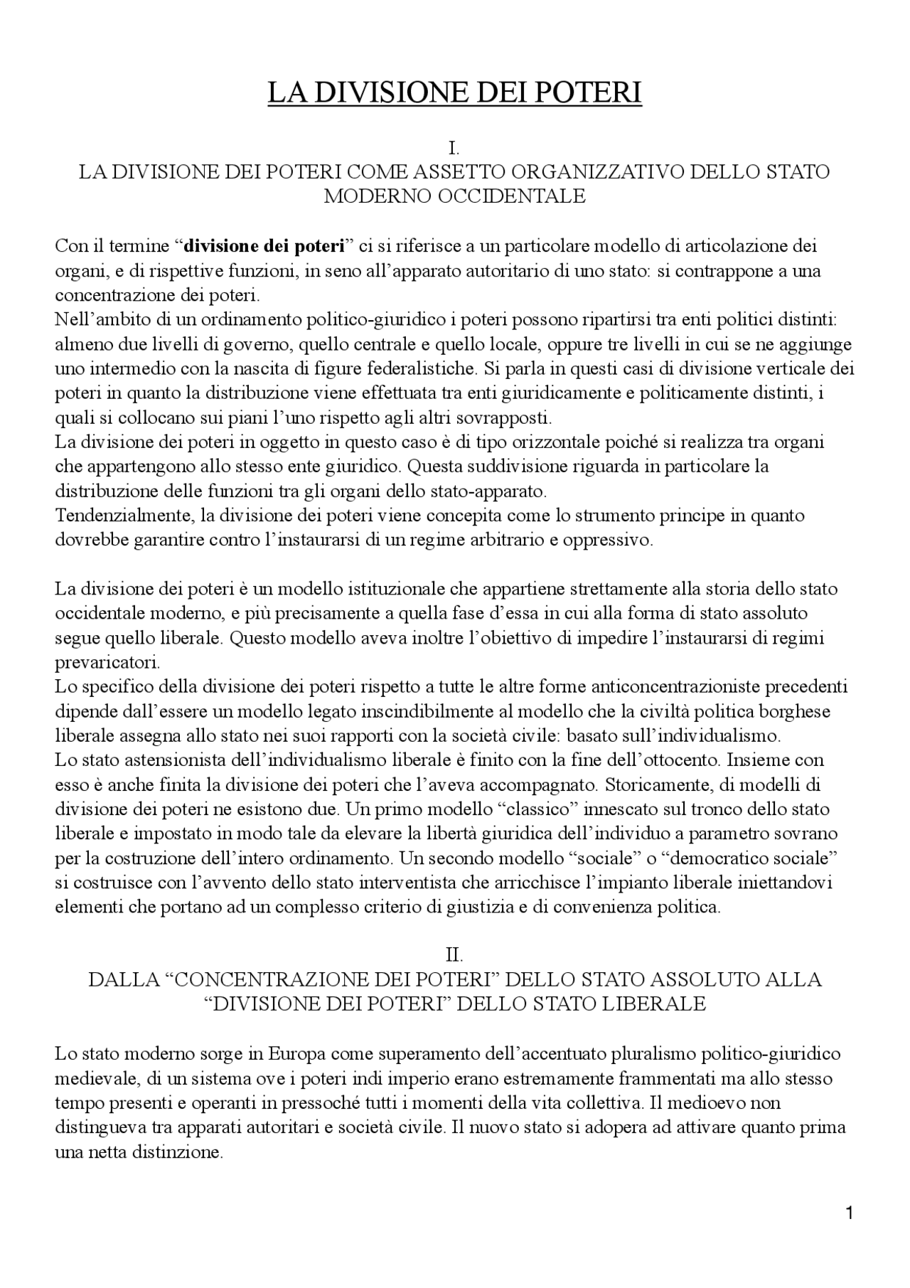 Riassunto Del Libro La Divisione Dei Poteri Di Bognetti Docsity