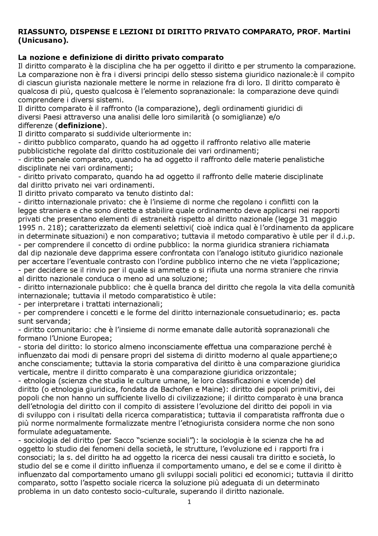 Riassunto Dispenselezioni Diritto Privato Comparato Prof Martini