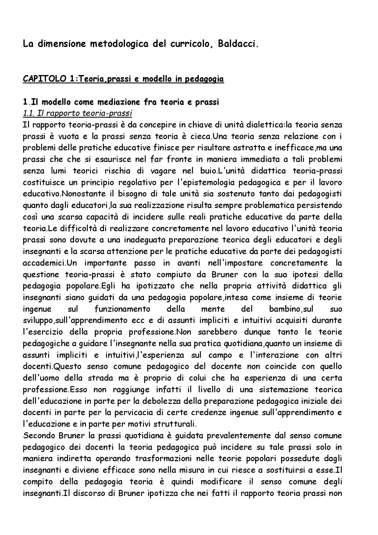 "La dimensione metodologica del curricolo", Baldacci. - Docsity