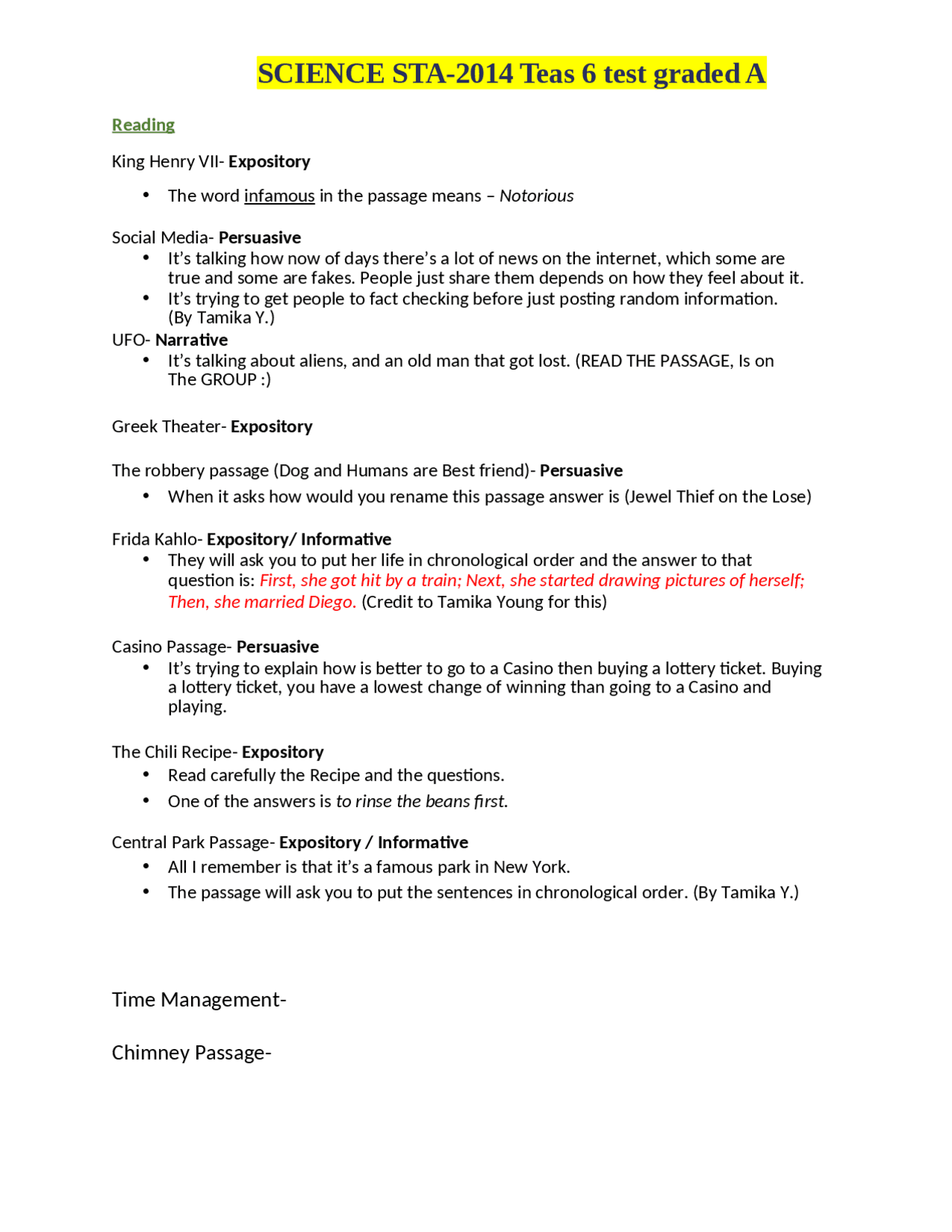 Science Sta 2014 Teas 6 Test Graded A Docsity