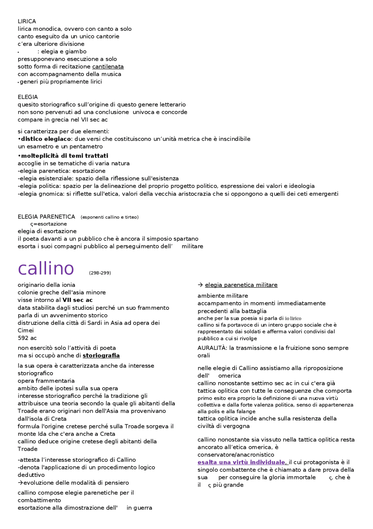 Callino Tirteo E Mimnermo Docsity