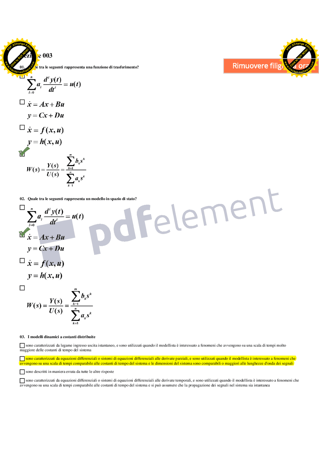 Paniere Ecampus 2021 Modellistica e simulazione prof. Freddi Ingegneria informatica automa - Docsity