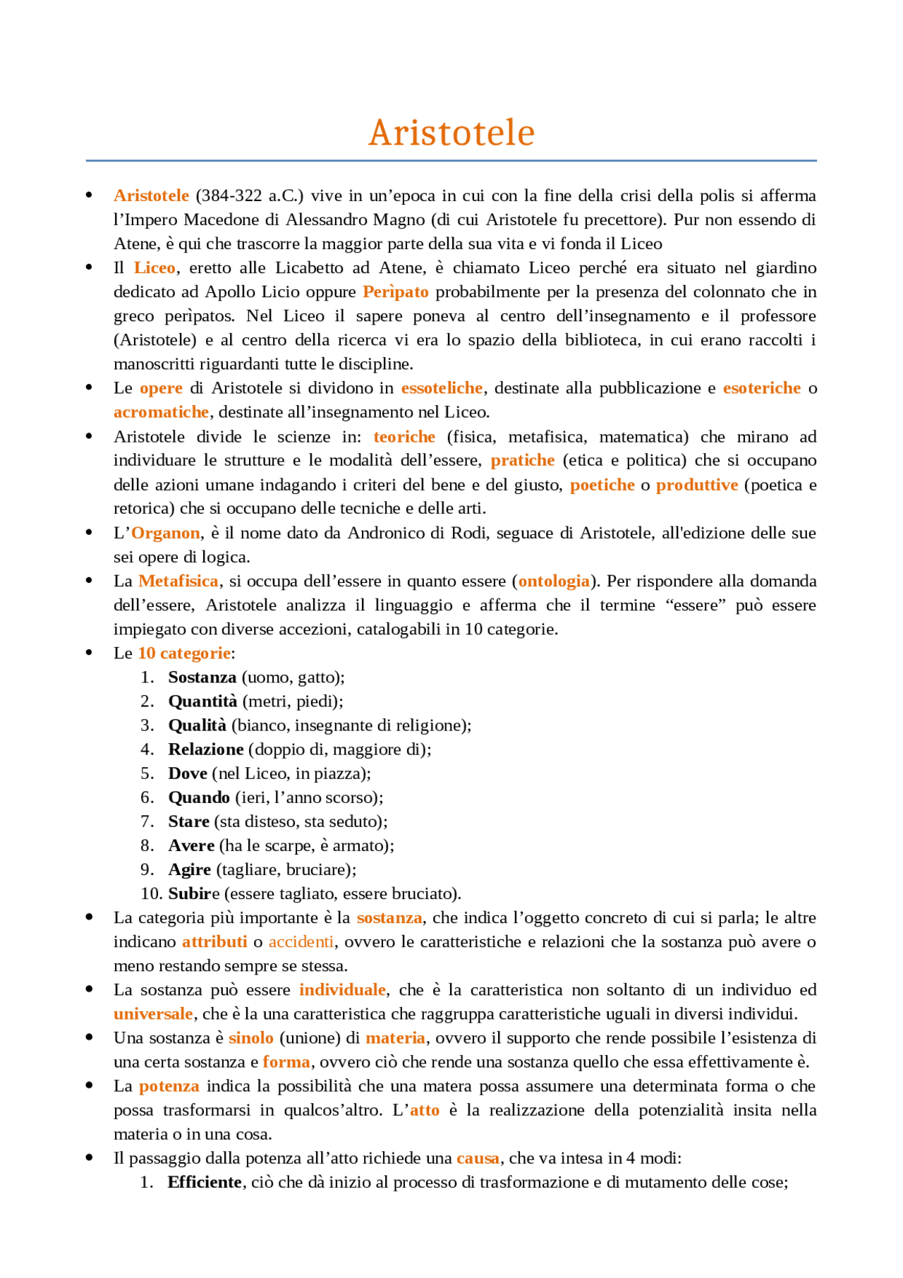 Appunti su Aristotele, Plotino e S. Agostino - Docsity