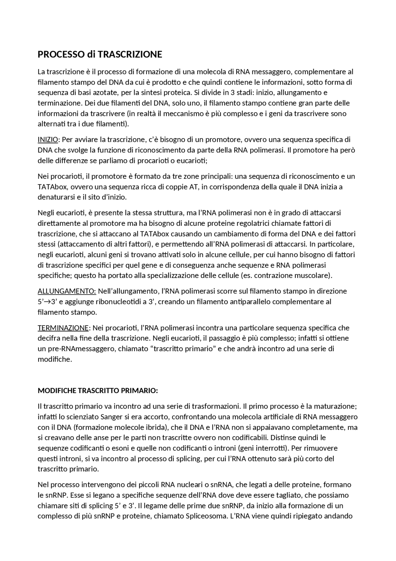 Trascrizione Del Dna Docsity